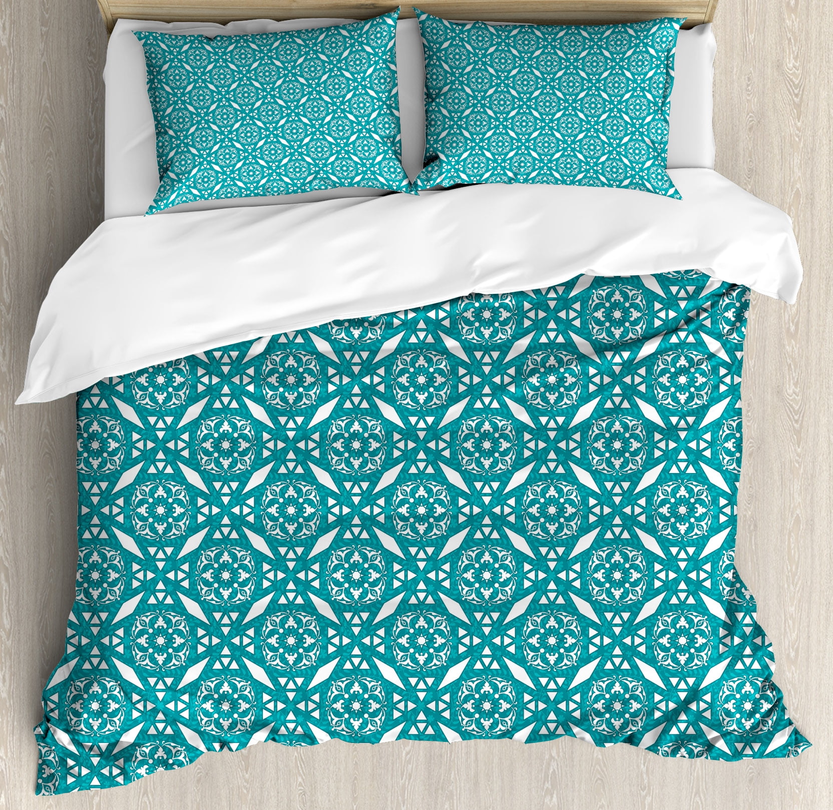 Persian Duvet Cover Set, Moroccan Geometrical Style Illustration with ...