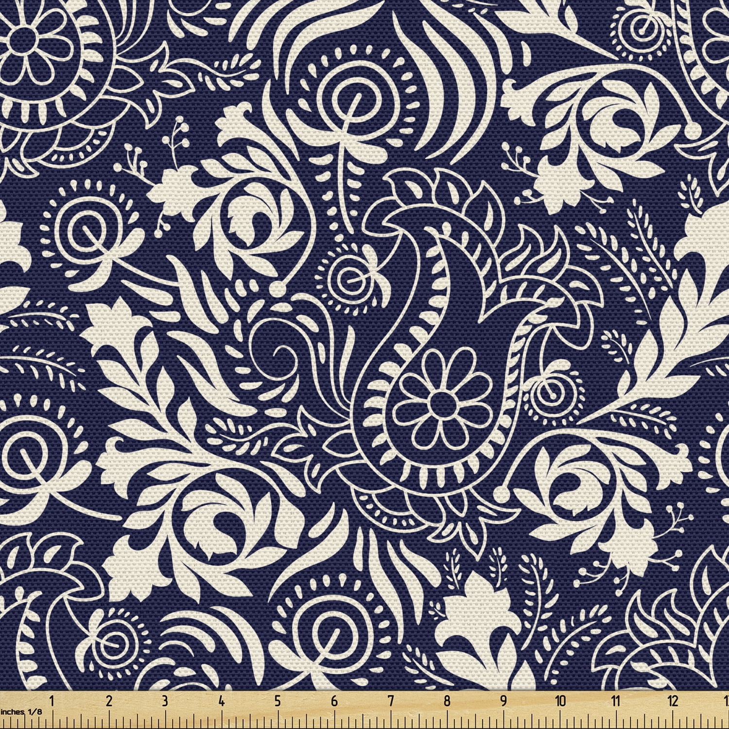 Ambesonne Persian Fabric by the Yard Upholstery, Curved Eastern Leaves ...