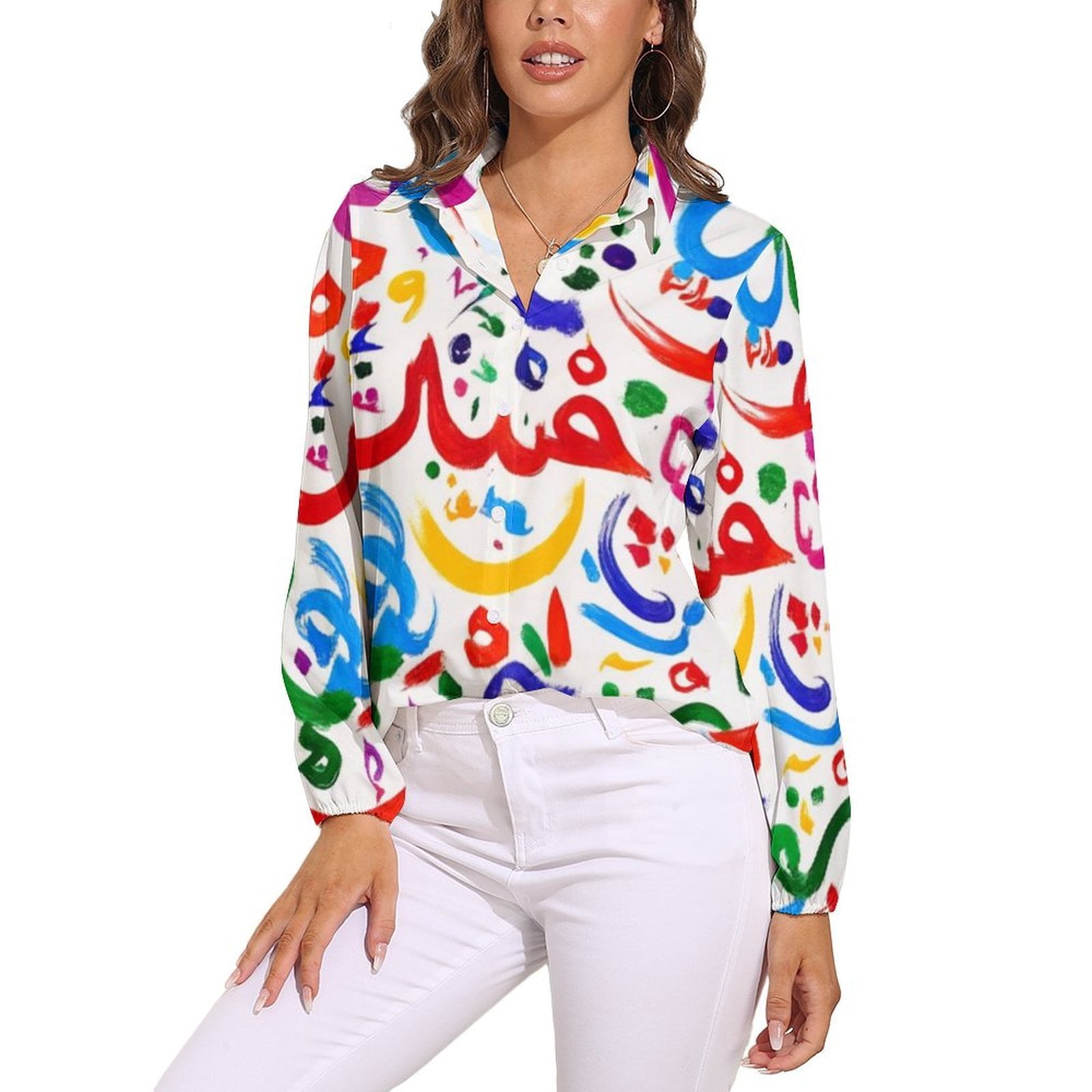 Persian Letters-1 Vntage Casual Long Sleeve Shirt Blouse Woman ...