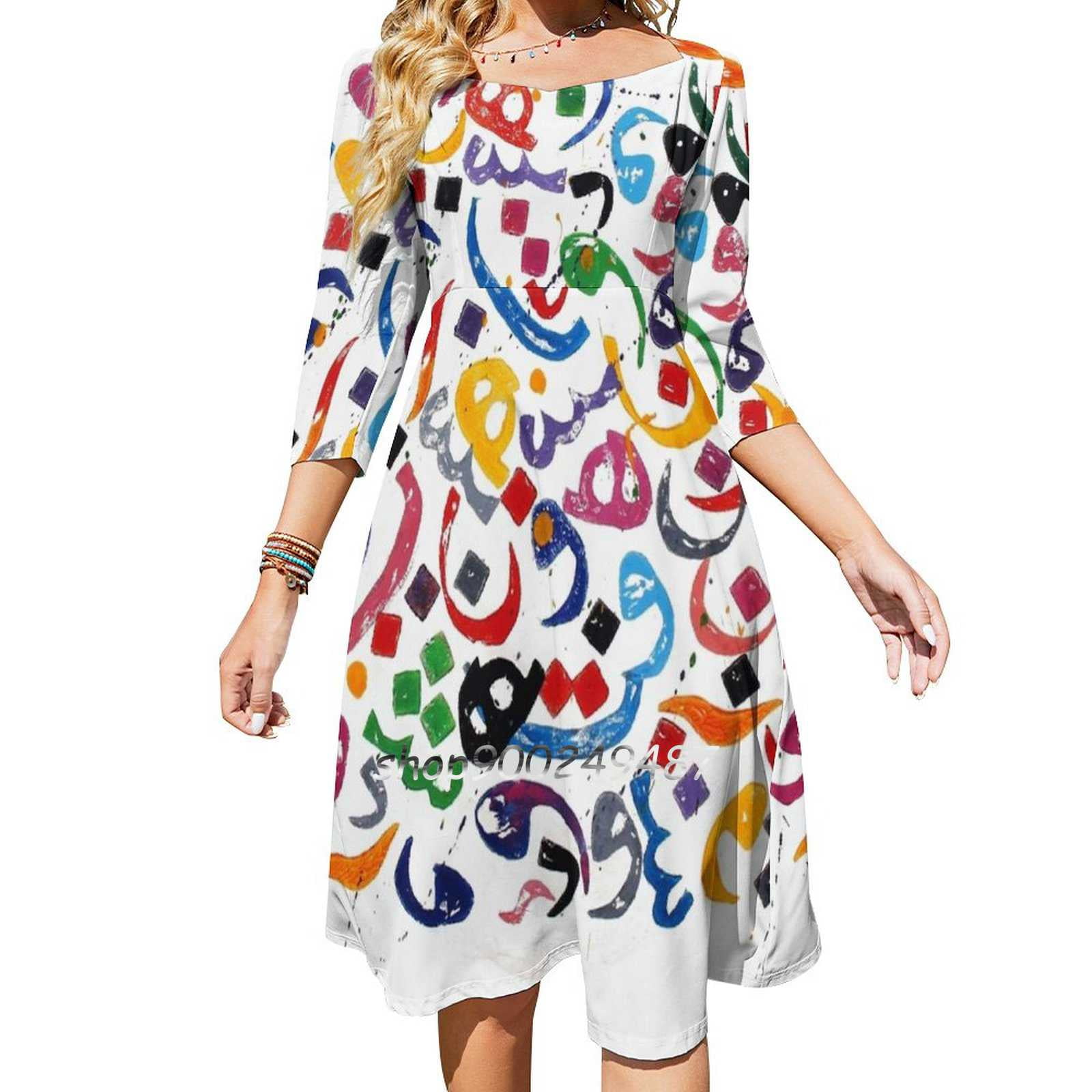 Persian Letters Evening Party Dresses Midi Sexy Dress Female Sweet One ...