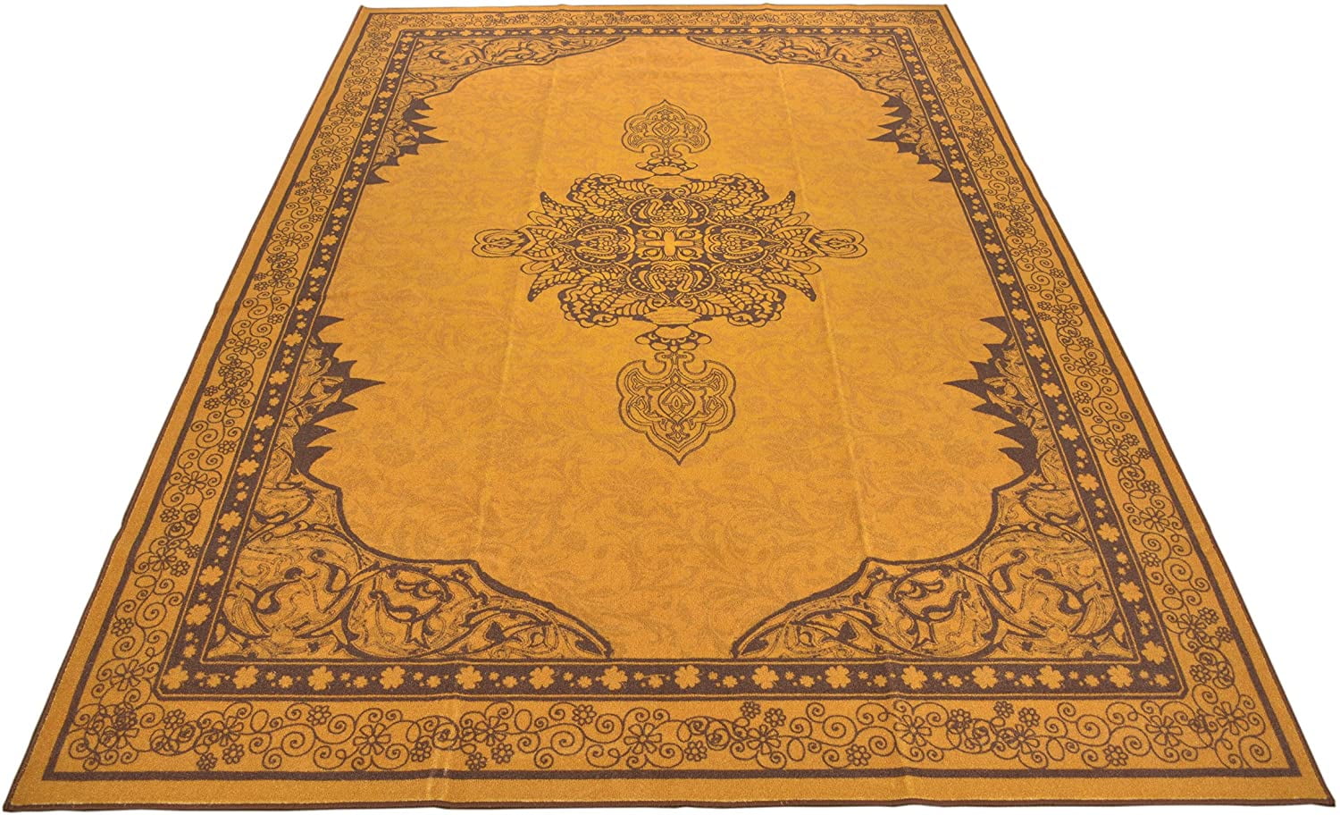 Persian Medallion Mustard Yellow Area Rug Slip Skid Resistant Rubber ...