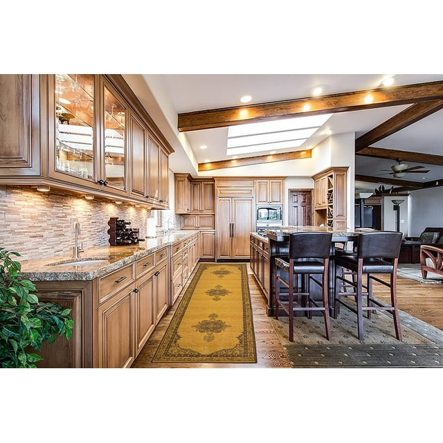 Persian Medallion Mustard Yellow Runner Rug Slip Skid Resistant Rubber ...