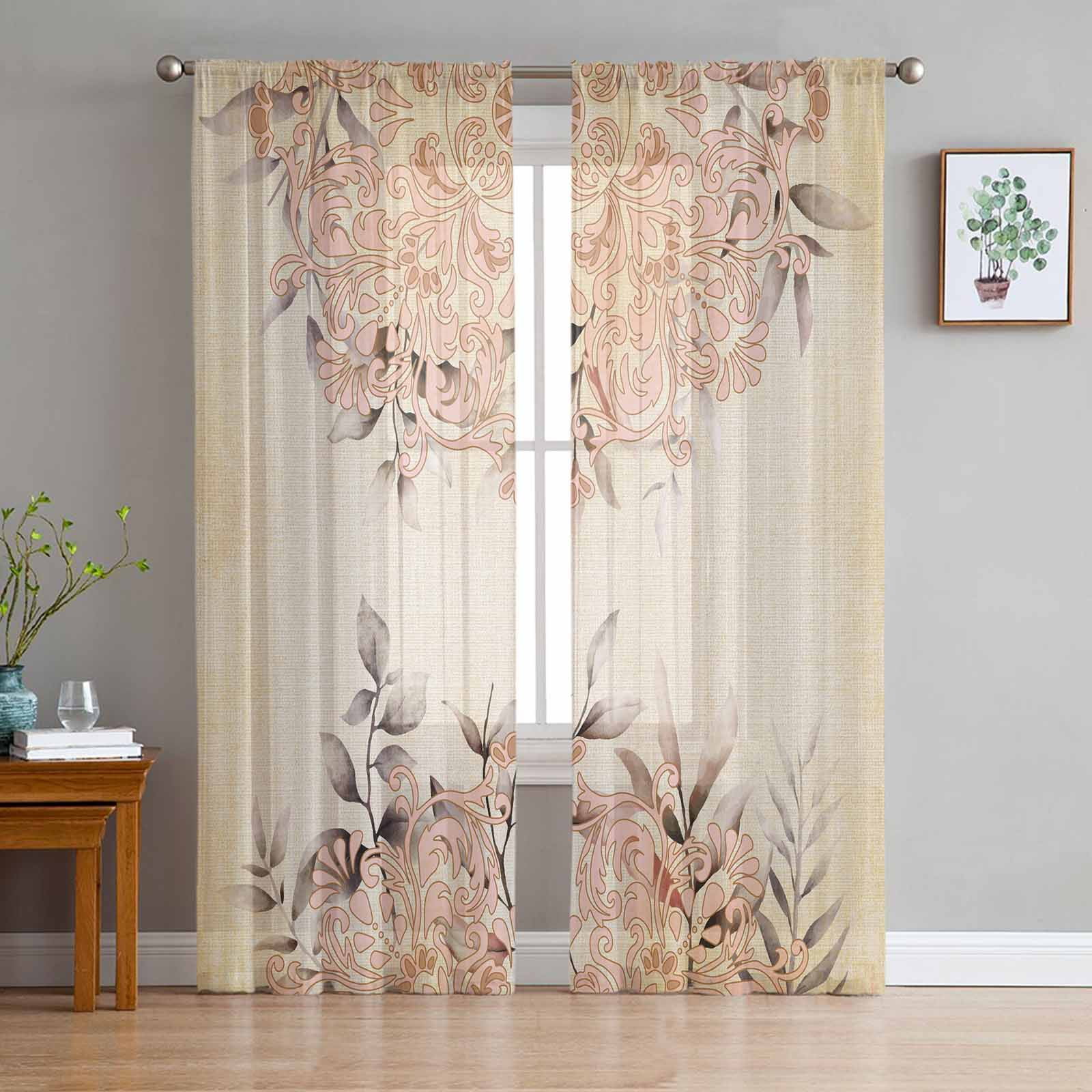 Persian Pattern Leaf Hand Drawn Triangle Tulle Sheer Curtains For ...