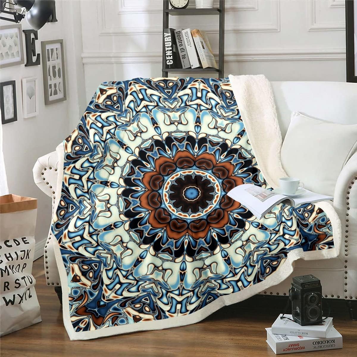 Persian Sherpa Blanket Navy Teal Oriental Medallion Blanket, Hippy ...
