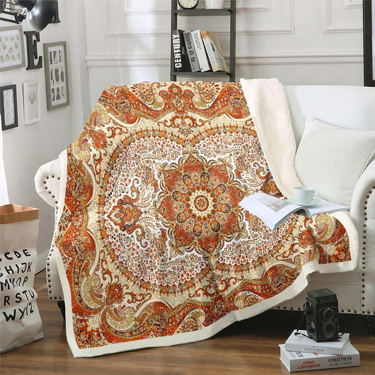 Persian Sherpa Blanket Red Oriental Medallion Blanket, Hippie Mandala ...