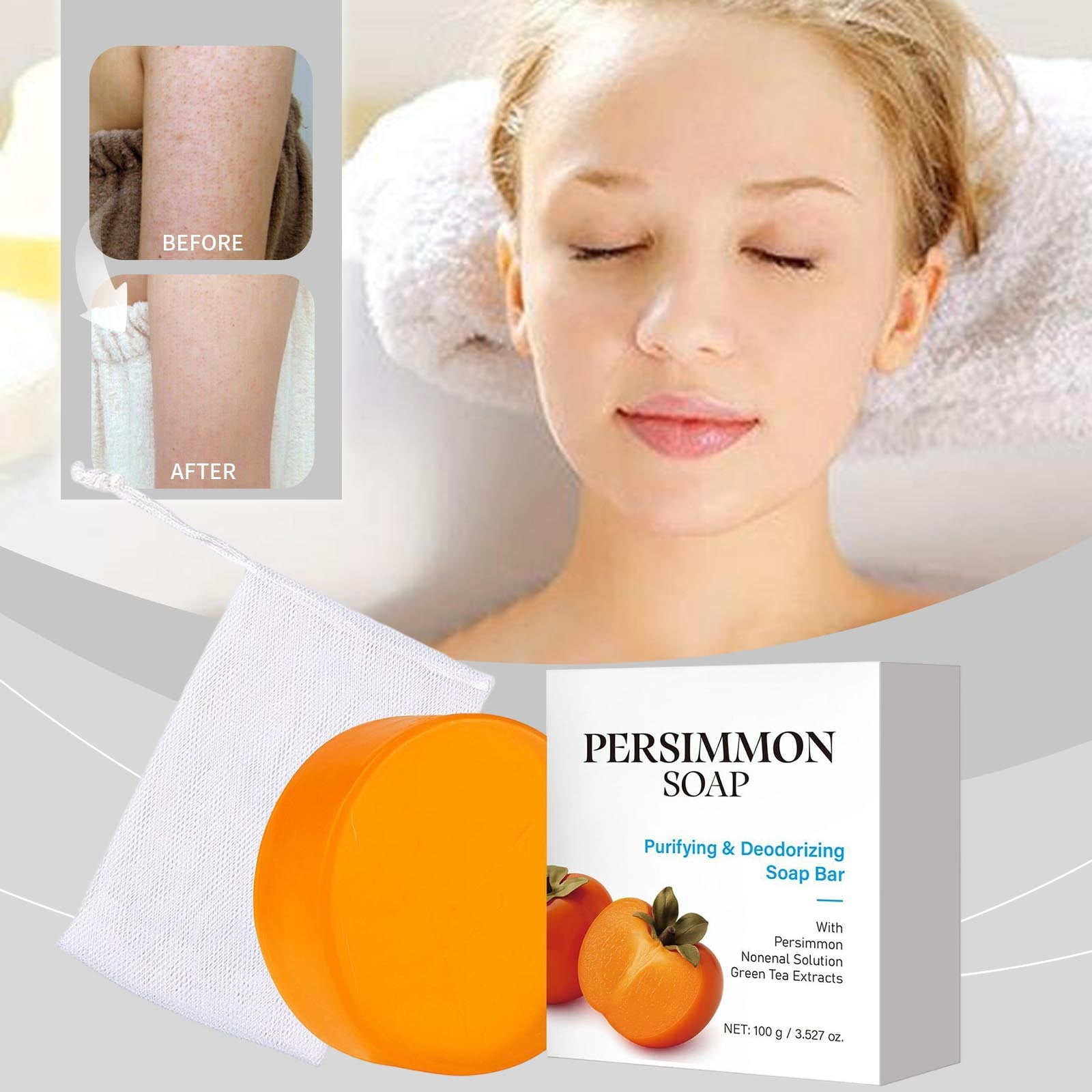 Persimmon Soap Bar,Natural Body Odor Neutralizer with Green Tea Extract ...