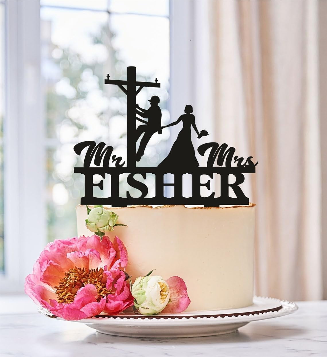 Persoalized Electrician Lineman cake topper, Mr & Mrs wedding cake ...