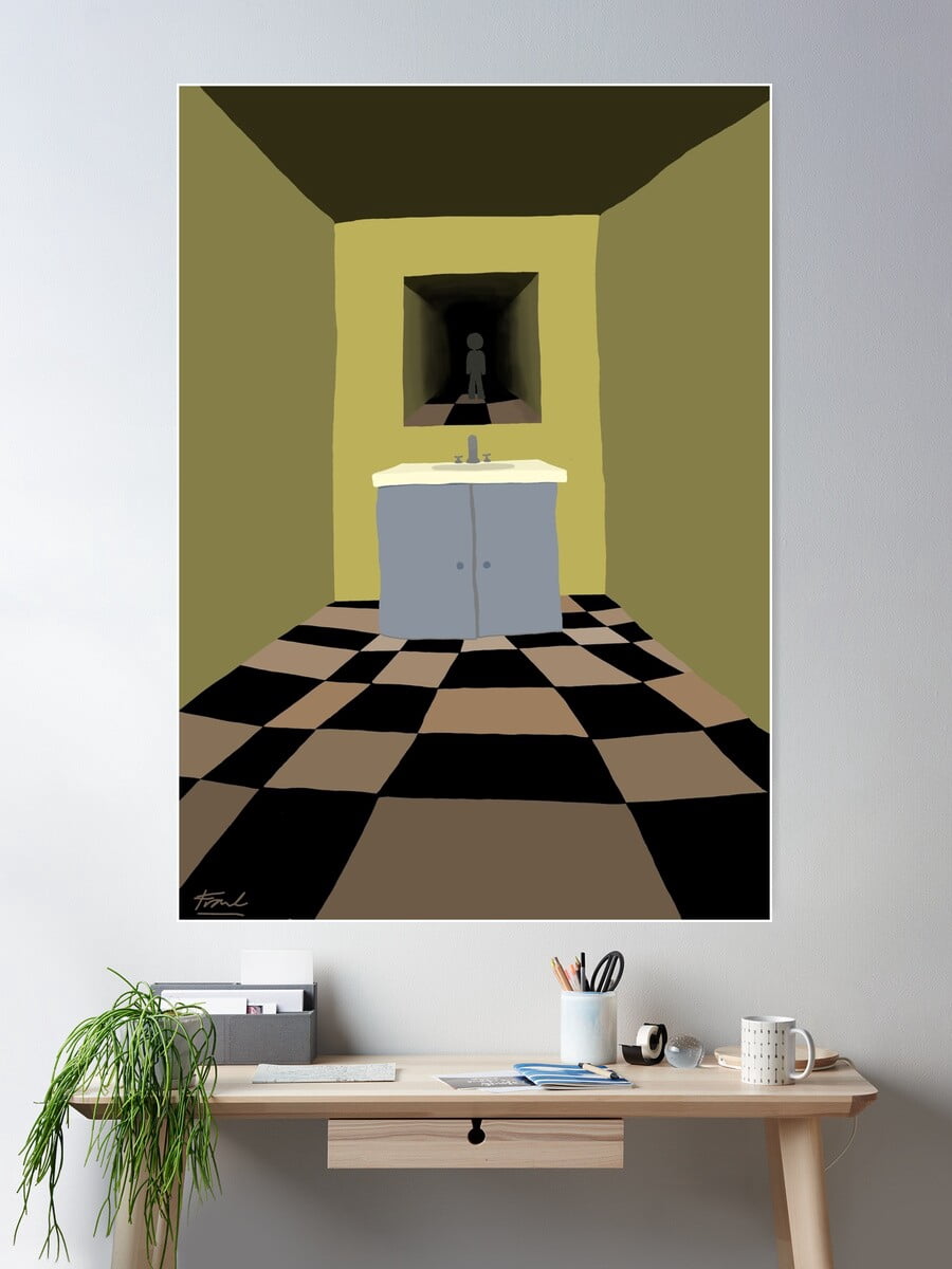 Person In The Bathroom Mirror Poster Wall Art, Modern Wall Decor For ...