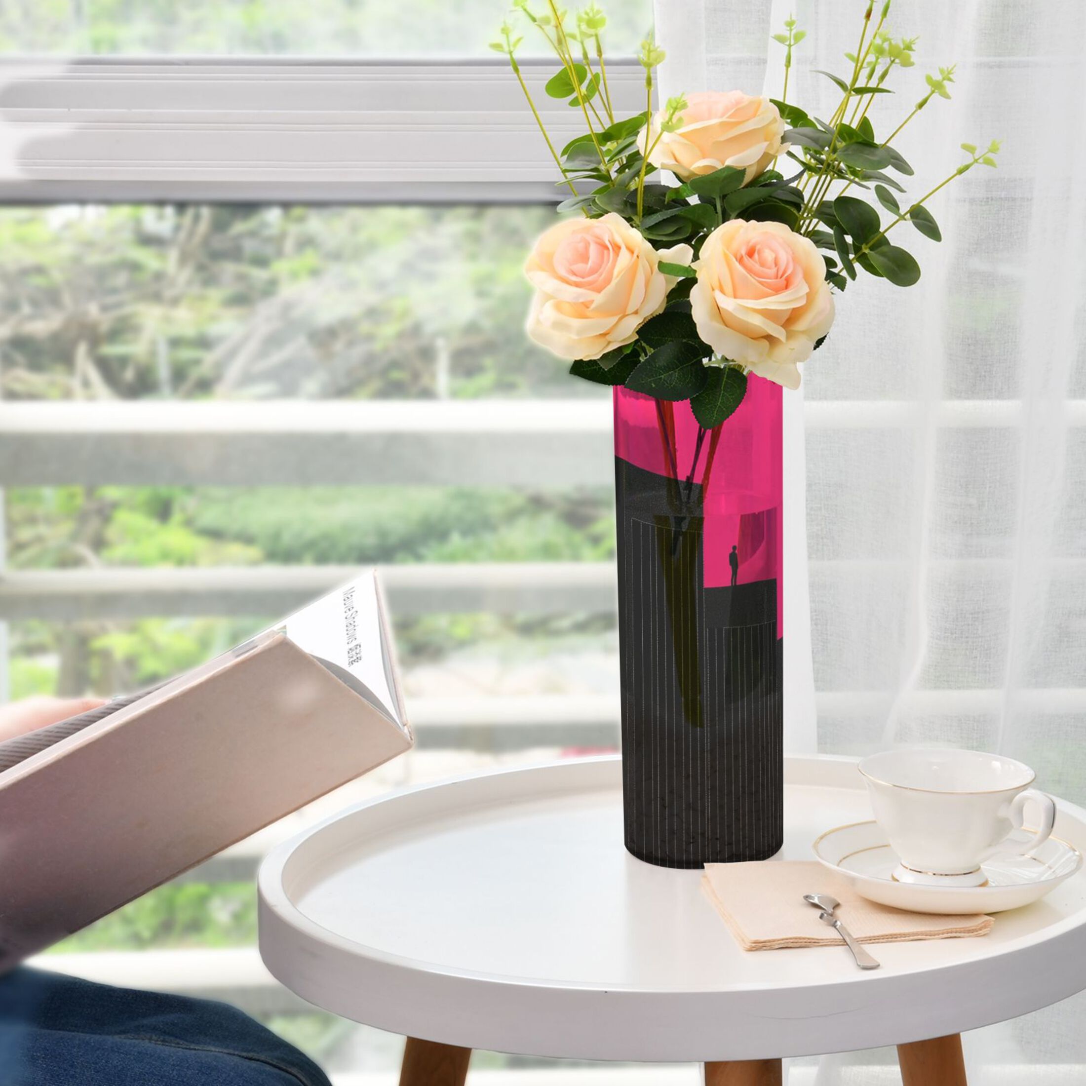 Person and Rooftop Plastic Vase 11.8'' x 3.9'' Transparent Non ...