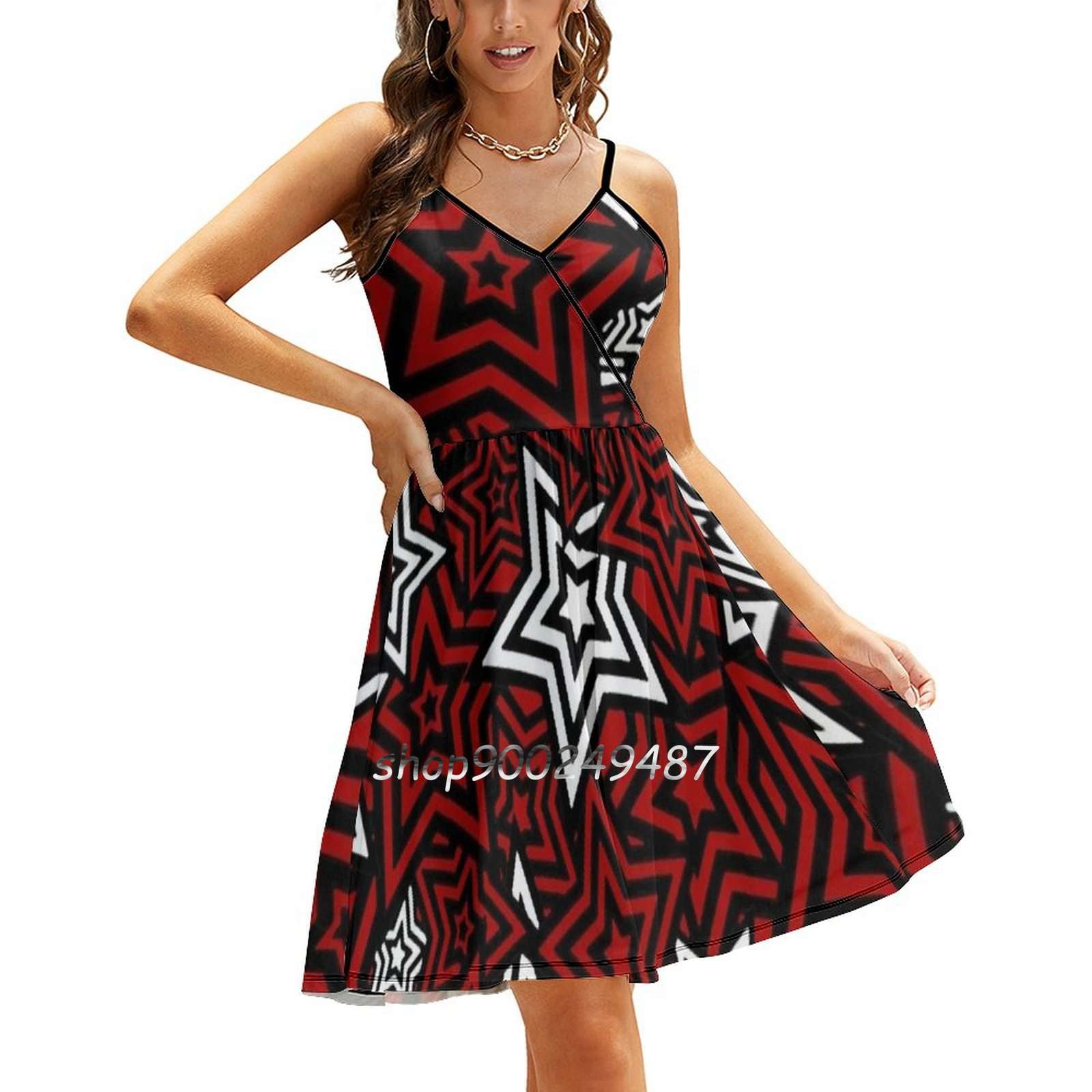 Persona 5 Royal Thief Star Mask Pattern Flare Dress Square Neck Dress ...