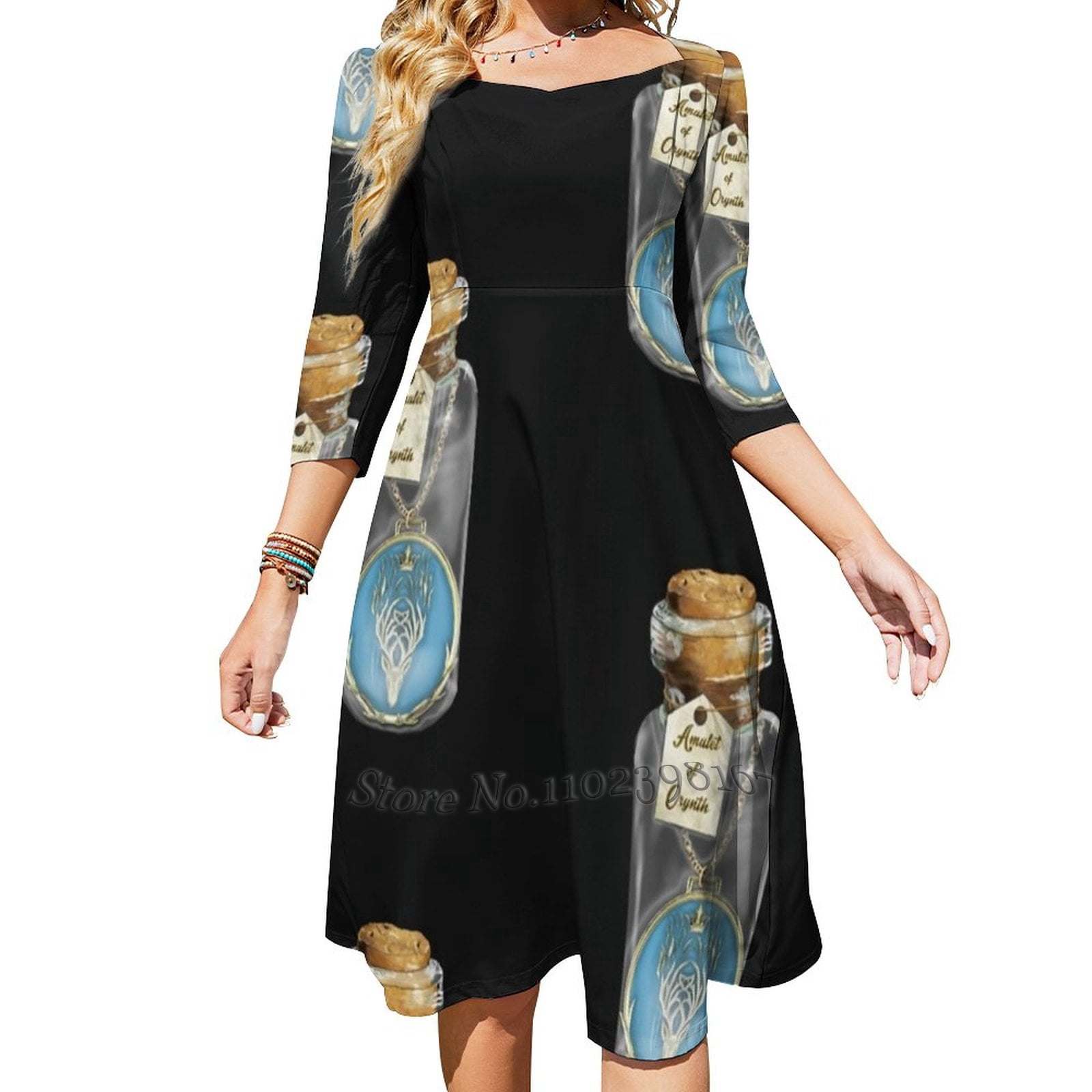 Persona 5 Royal Thief Star Mask Pattern Flare Dress Square Neck Dress ...