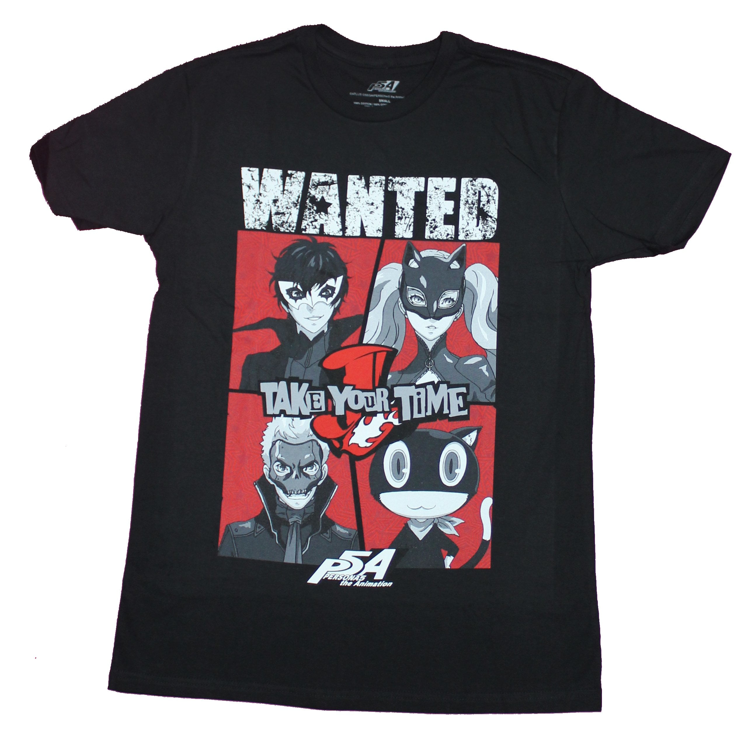 Persona 5A Mens T-Shirt - Wanted Take Your Time 4 Character Box (Small ...