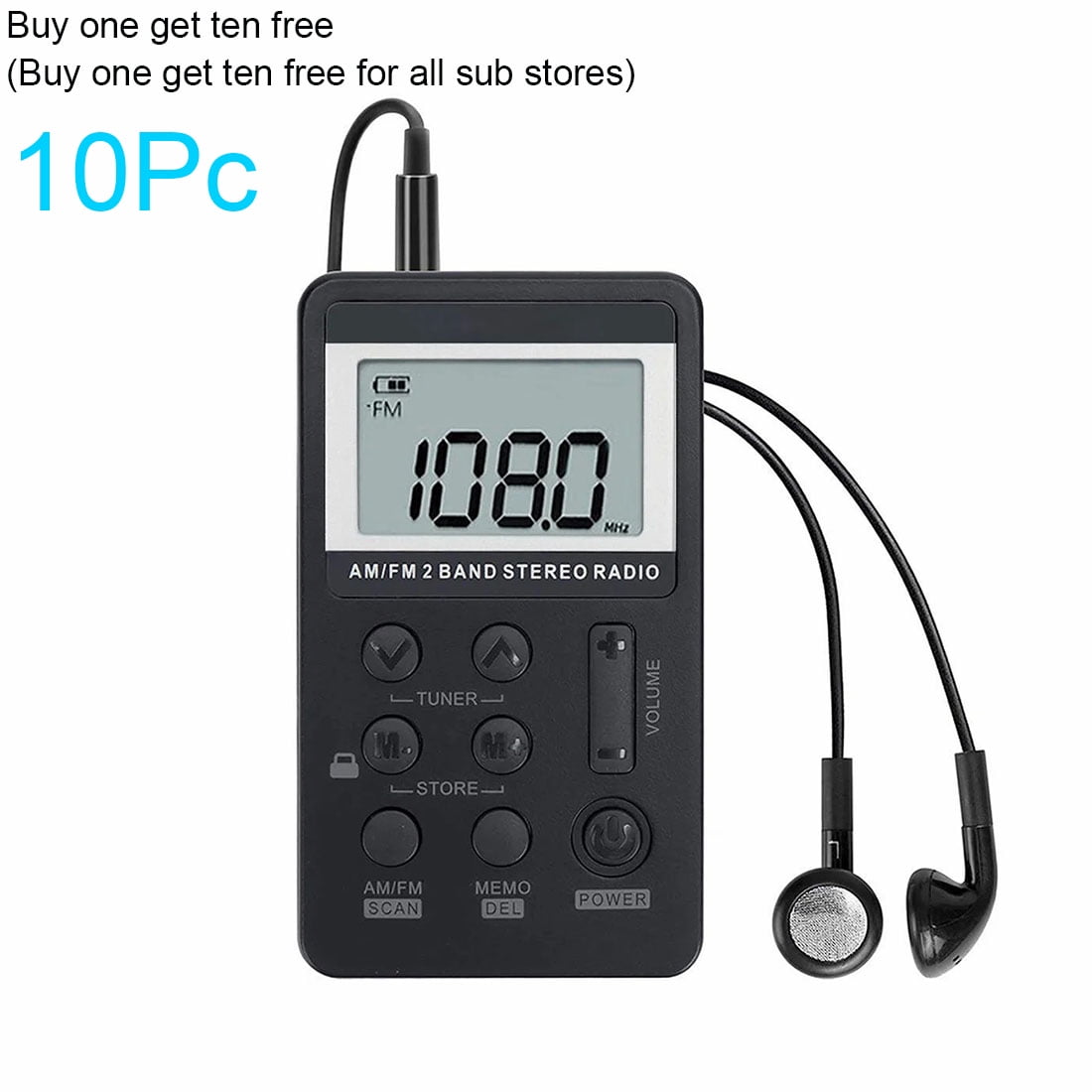 Portable AM/FM Digital Radio, with Rechargeable Battery, Earphone, Lock ...