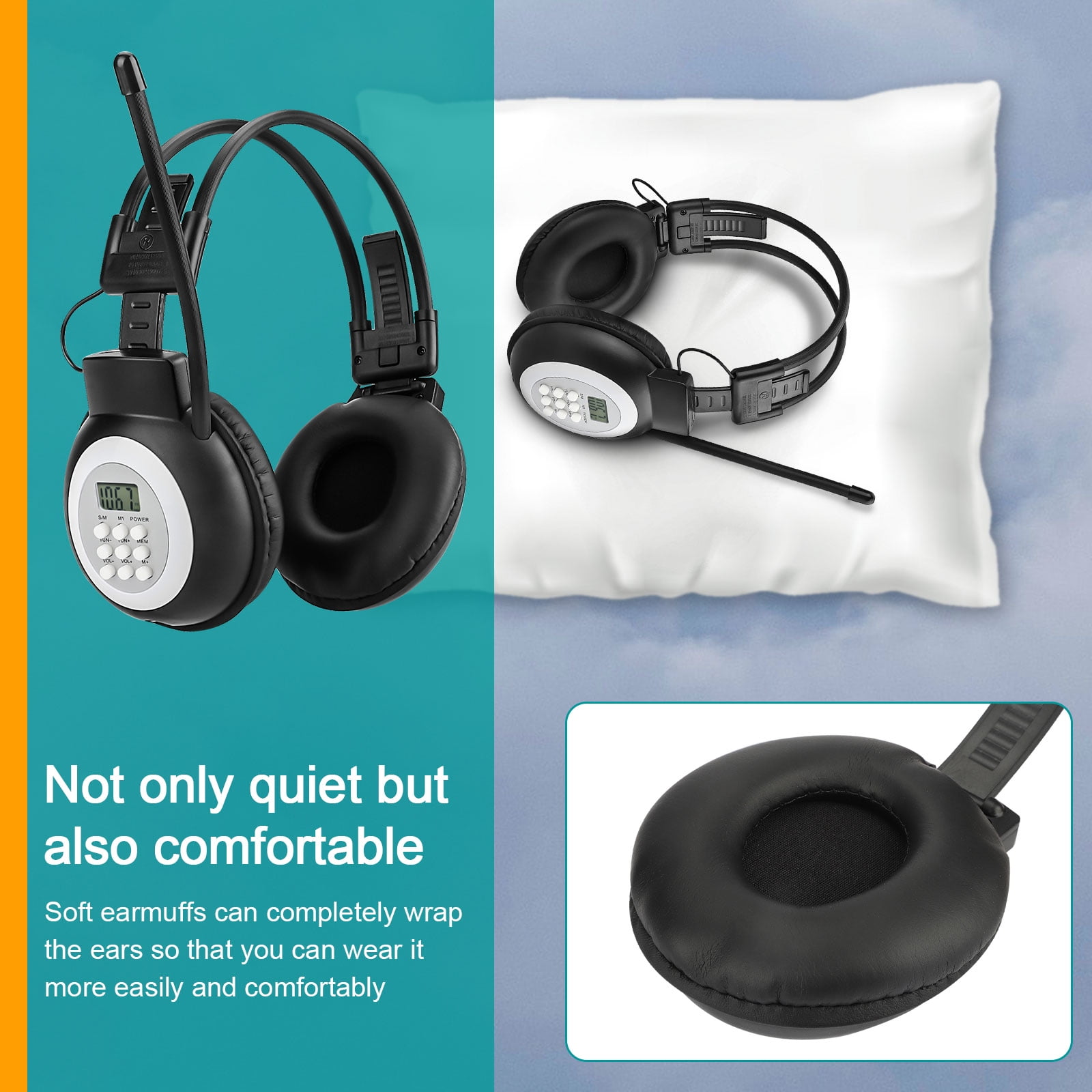 Personal FM Radio Headphones with Built-in Radio, Wireless FM Headset ...