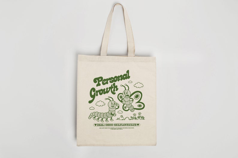 Personal Growth Tote, Heavyweight Organic Cotton, Reusable Retro Self ...
