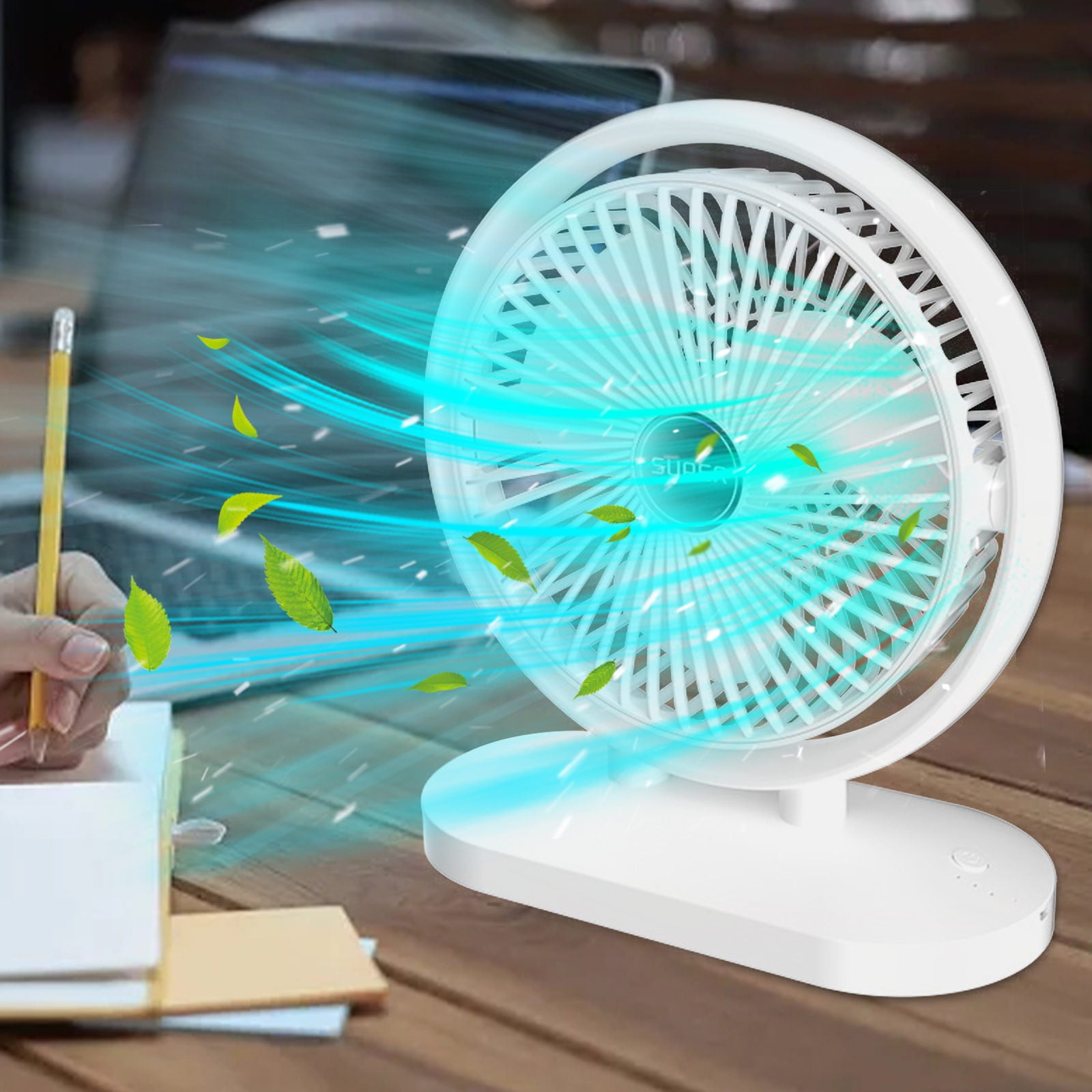 Personal Mini Desk Fan Rechargeable Table Fan, 90° Rotate Small Table ...