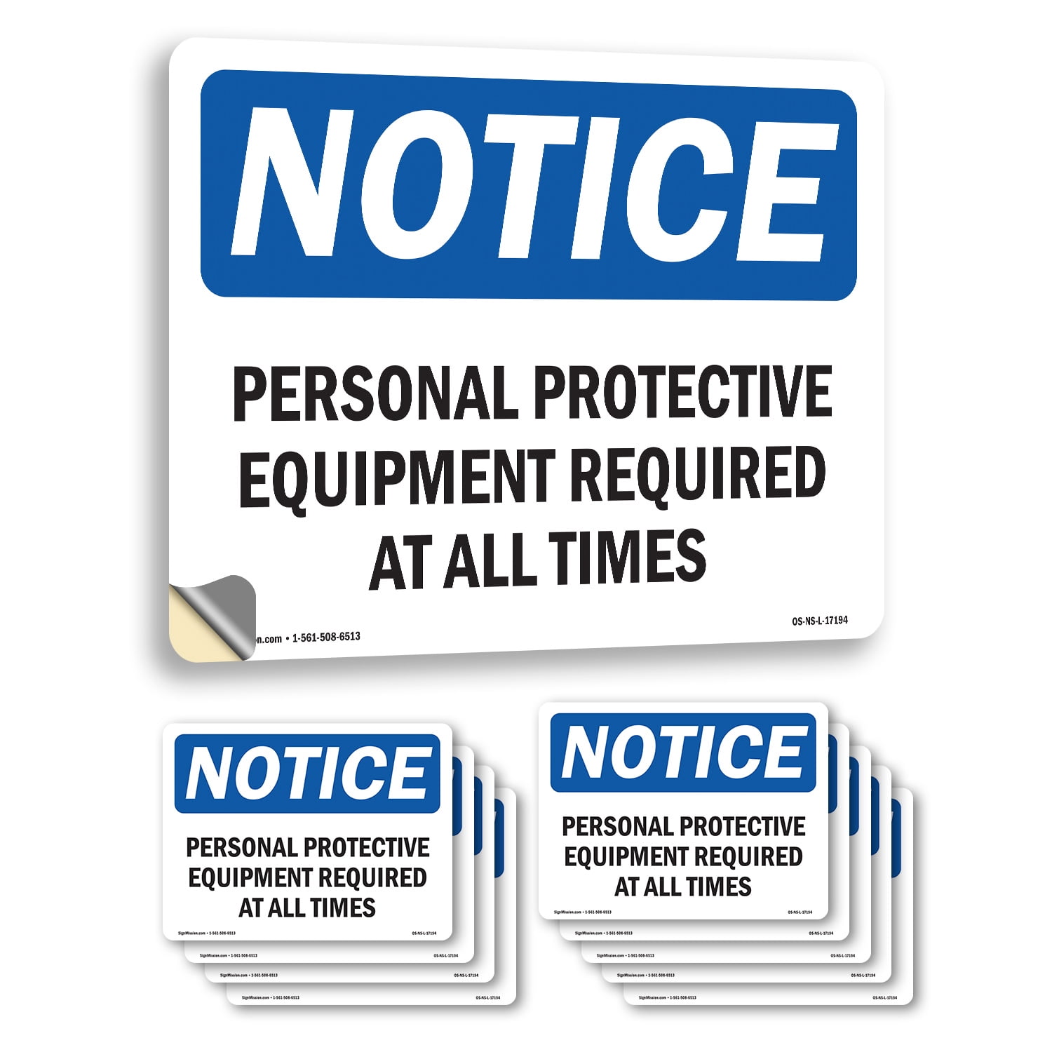 Personal Protective Equipment Required At OSHA Notice Vinyl Decal Label ...
