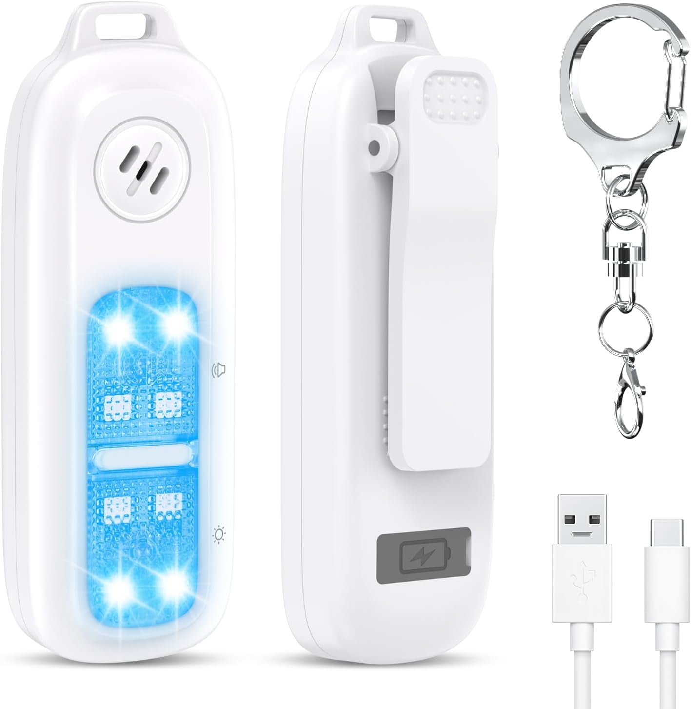 Personal Safety Alarm for Women, Recharable Clip On Flashlight, 130 dB ...