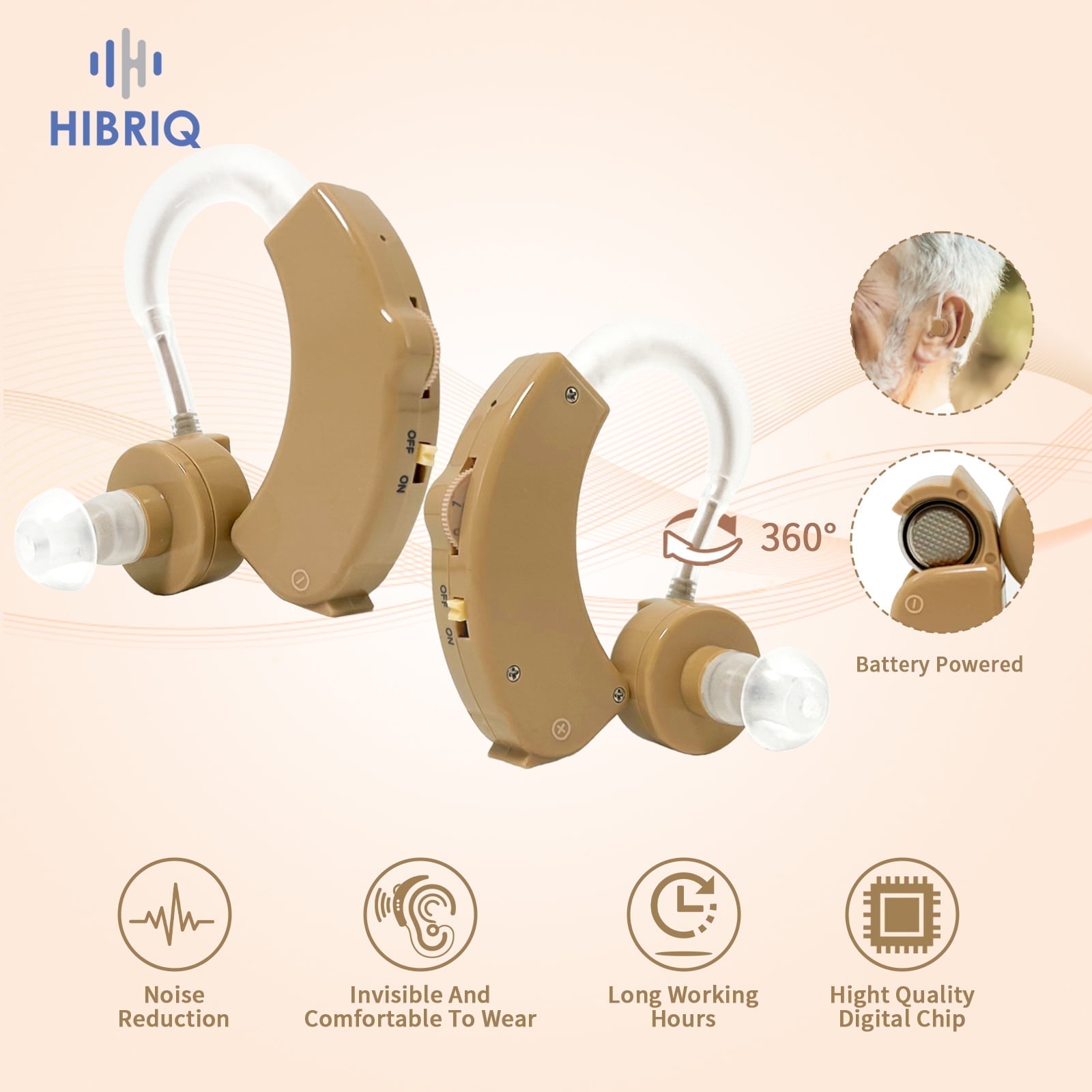 HIBRIQ Personal Sound Amplifier Hearing Aids Behind-The-Ear (BTE) with ...