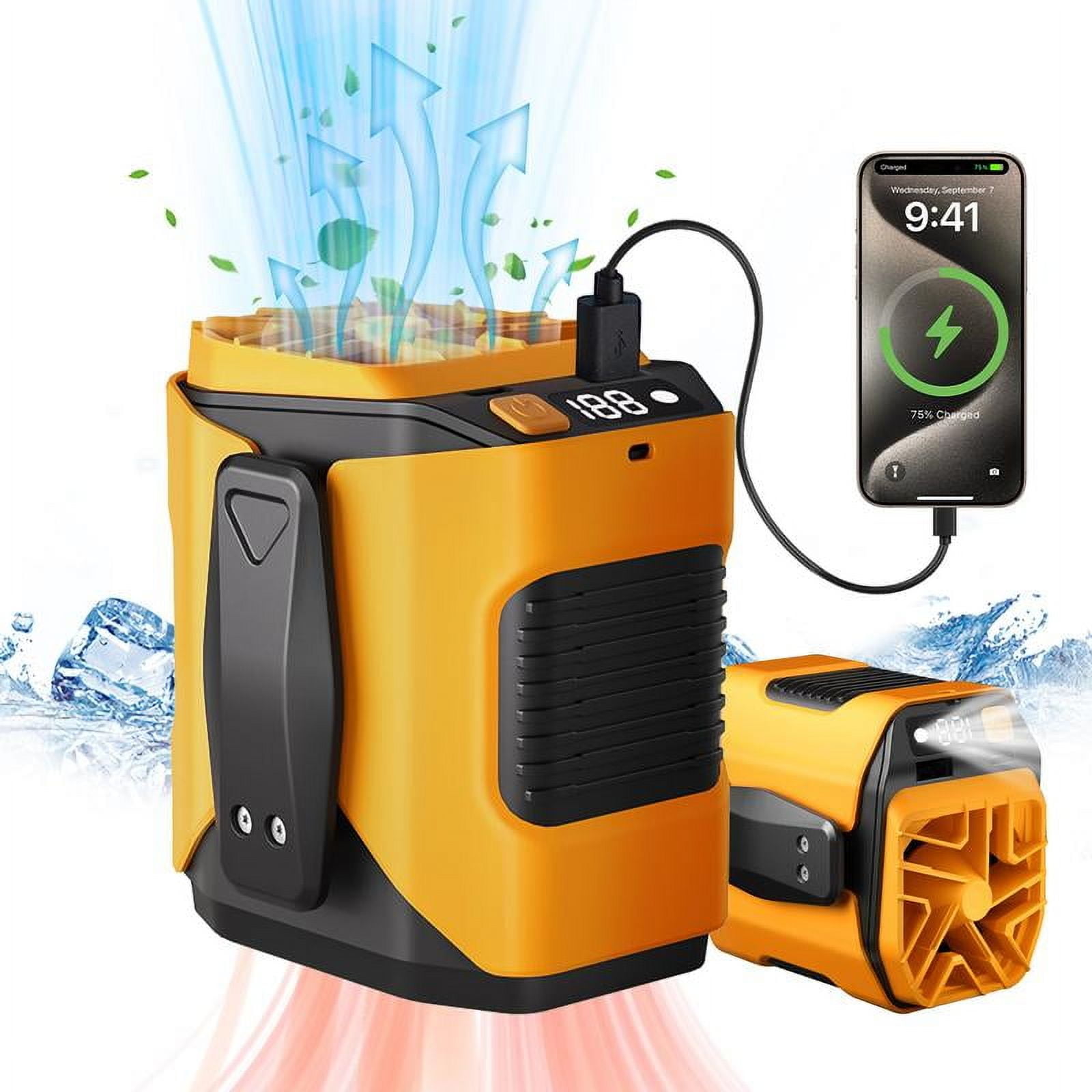 Personal Waist Portable Rechargeable Fan, 5000mAh Battery Power bank ...