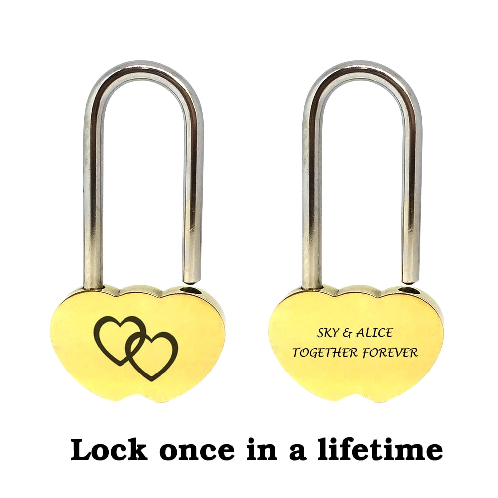 PersonaliZed Engraved Padlock Double Heart Love Lock Gift for Couples ...