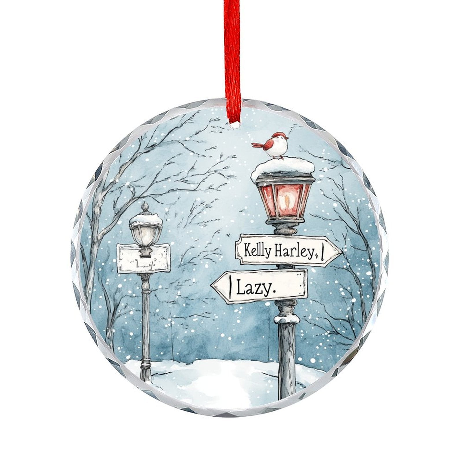 Personalised Christmas Sign Post Custom Name Crystal Glass Ornament ...