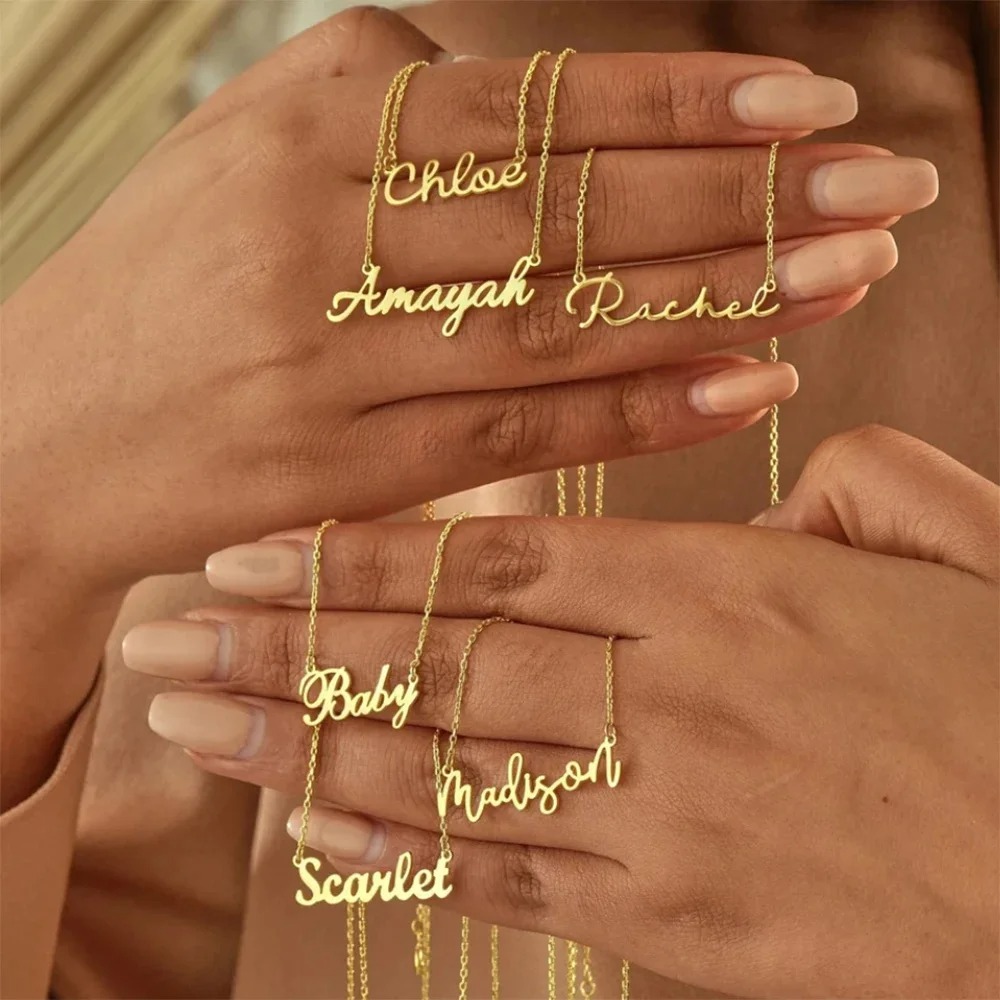 Personalised Custom Name Necklace for Women Cursive Letter Pendant ...