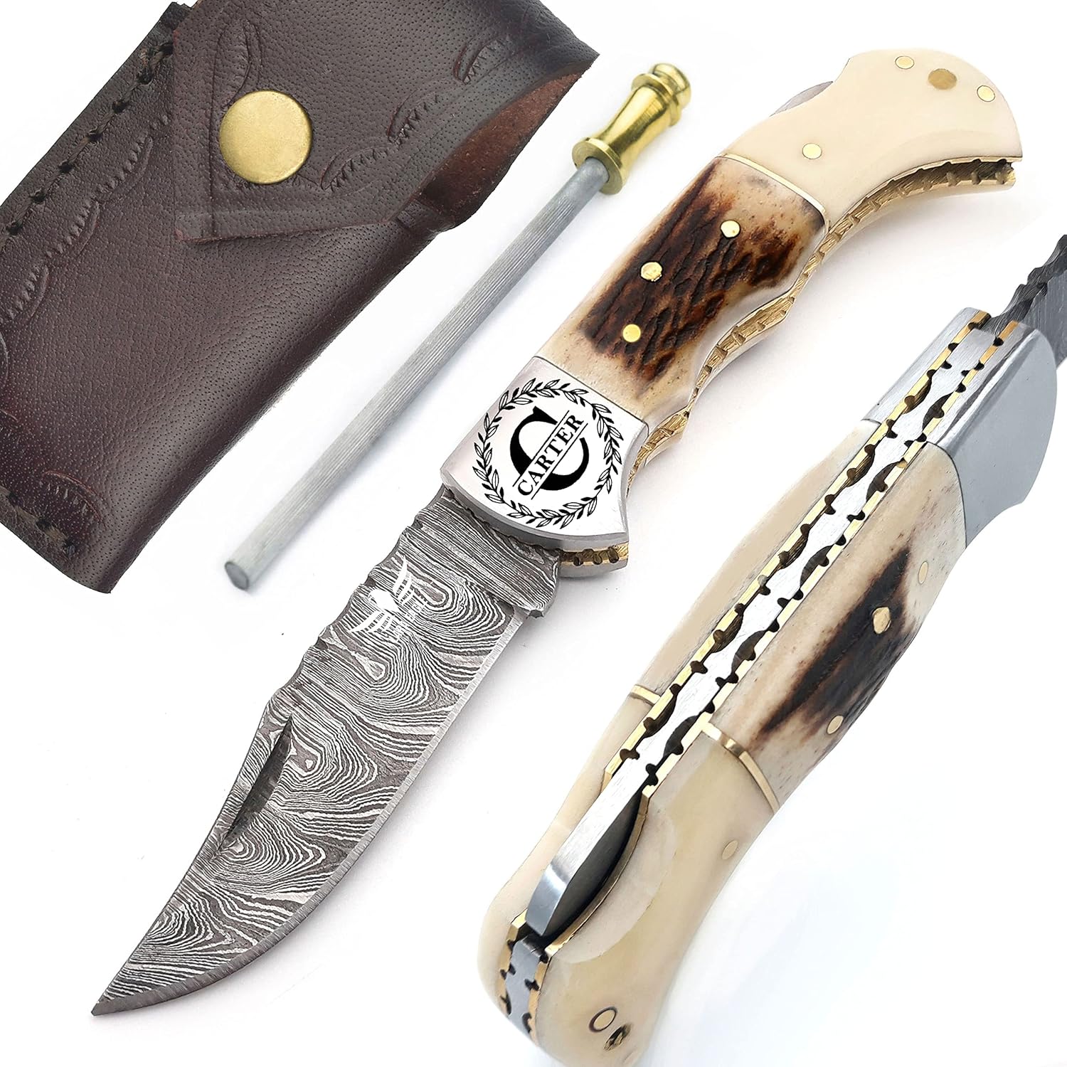 Personalised Damascus Pocket Knife for Men - 133 Layer Solid Steel ...