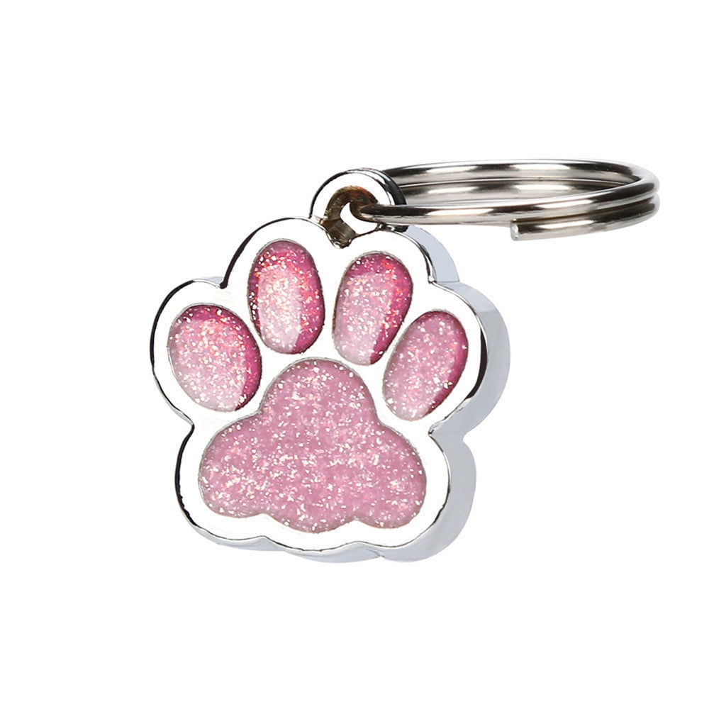 Personalised Engraved Glitter Paw Print Tag Dog Cat Pet ID Tags ...