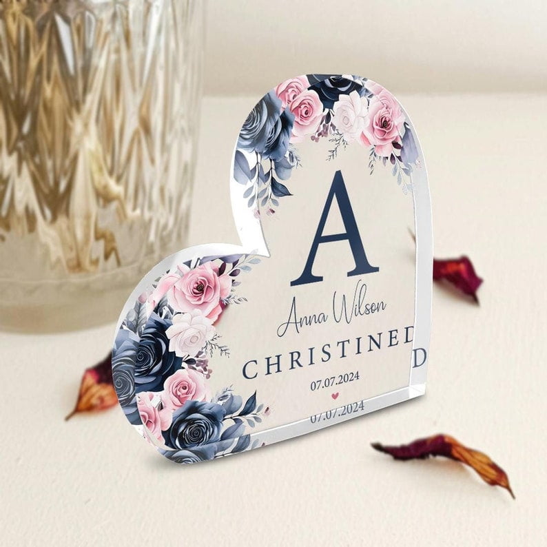 Personalised Floral Christening Heart Plaque, Christening Gift ...