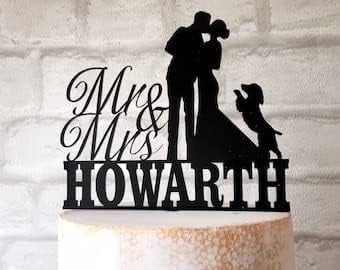 Personalised Wedding Cake Topper with Bride Groom and Cocker Spaniel ...