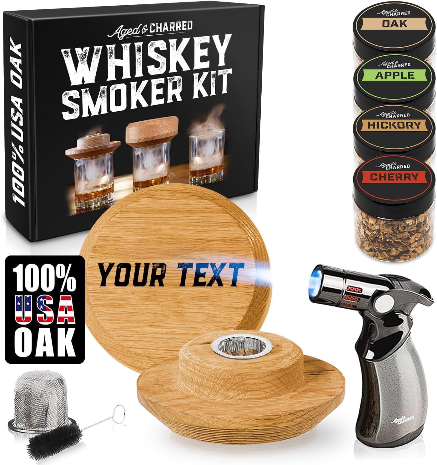Personalised Whiskey Smoker Kit with Torch & Oak Wood Chips - Custom ...