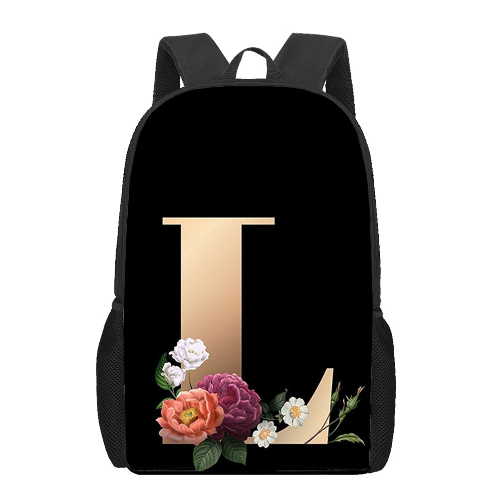 Personality Art Letter Flower Print Bags for Teenage Bookbags Backpacks ...