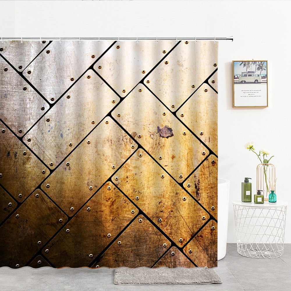 Personality Geometry Metal Texture Pattern Bath Shower Curtain ...