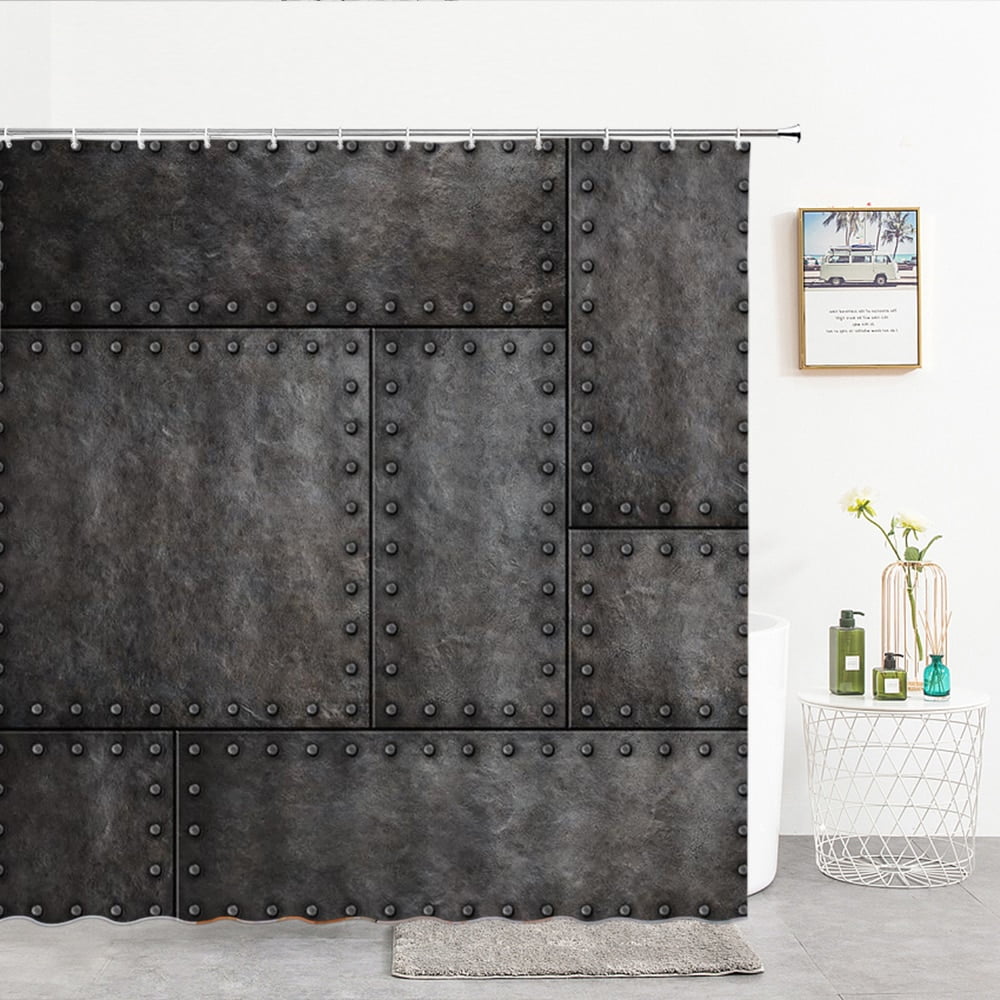 Personality Geometry Metal Texture Pattern Bath Shower Curtain ...
