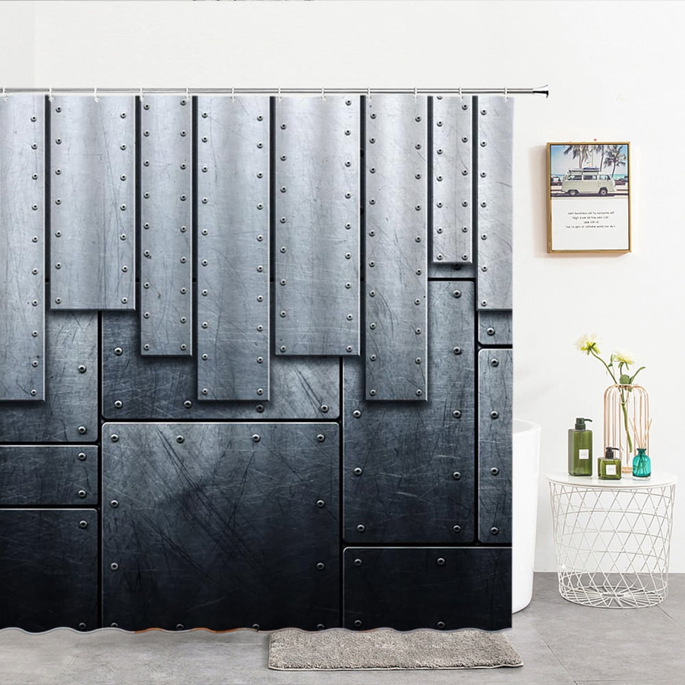 Personality Geometry Metal Texture Pattern Bath Shower Curtain ...