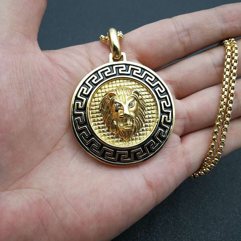 Personality Ice Out Cubic Zirconia Lion Head 14K Yellow Gold Pendant ...