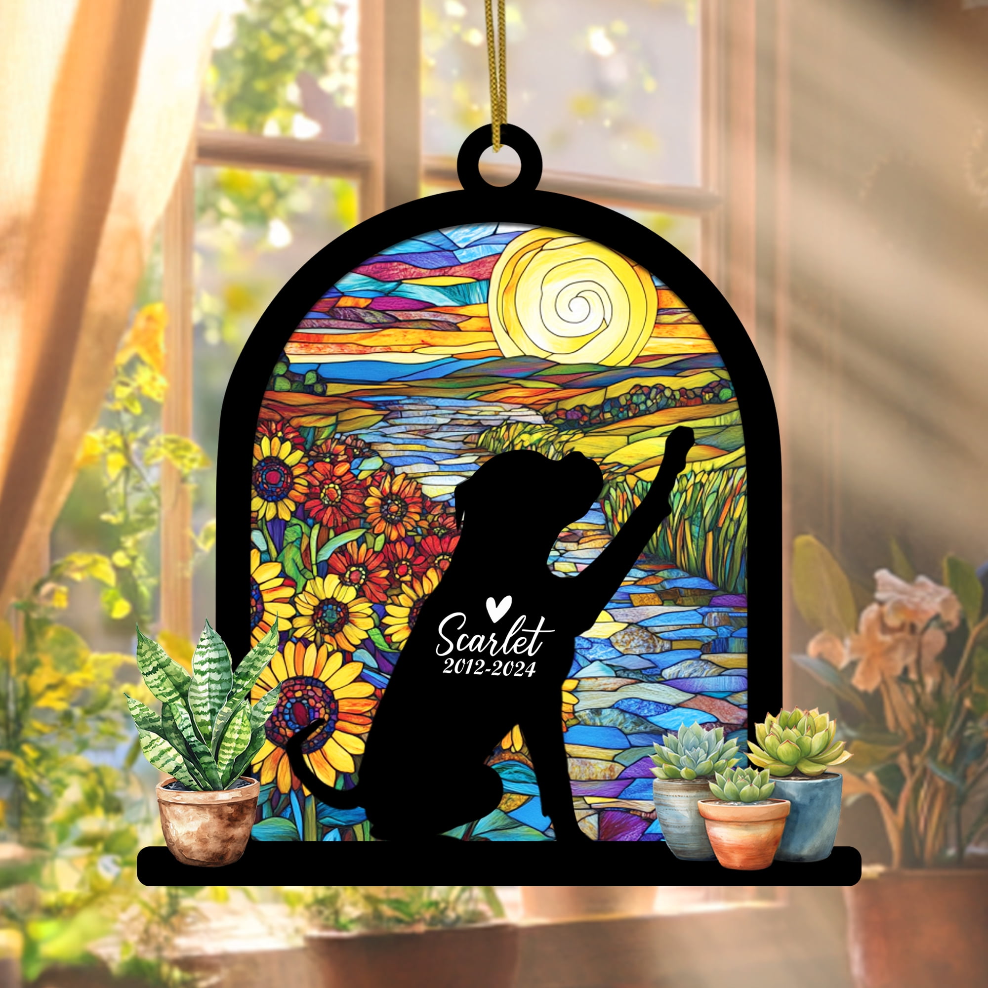Personalize Boxer Memorial Sun Catcher, Custom Dog Silhouette Ornament ...