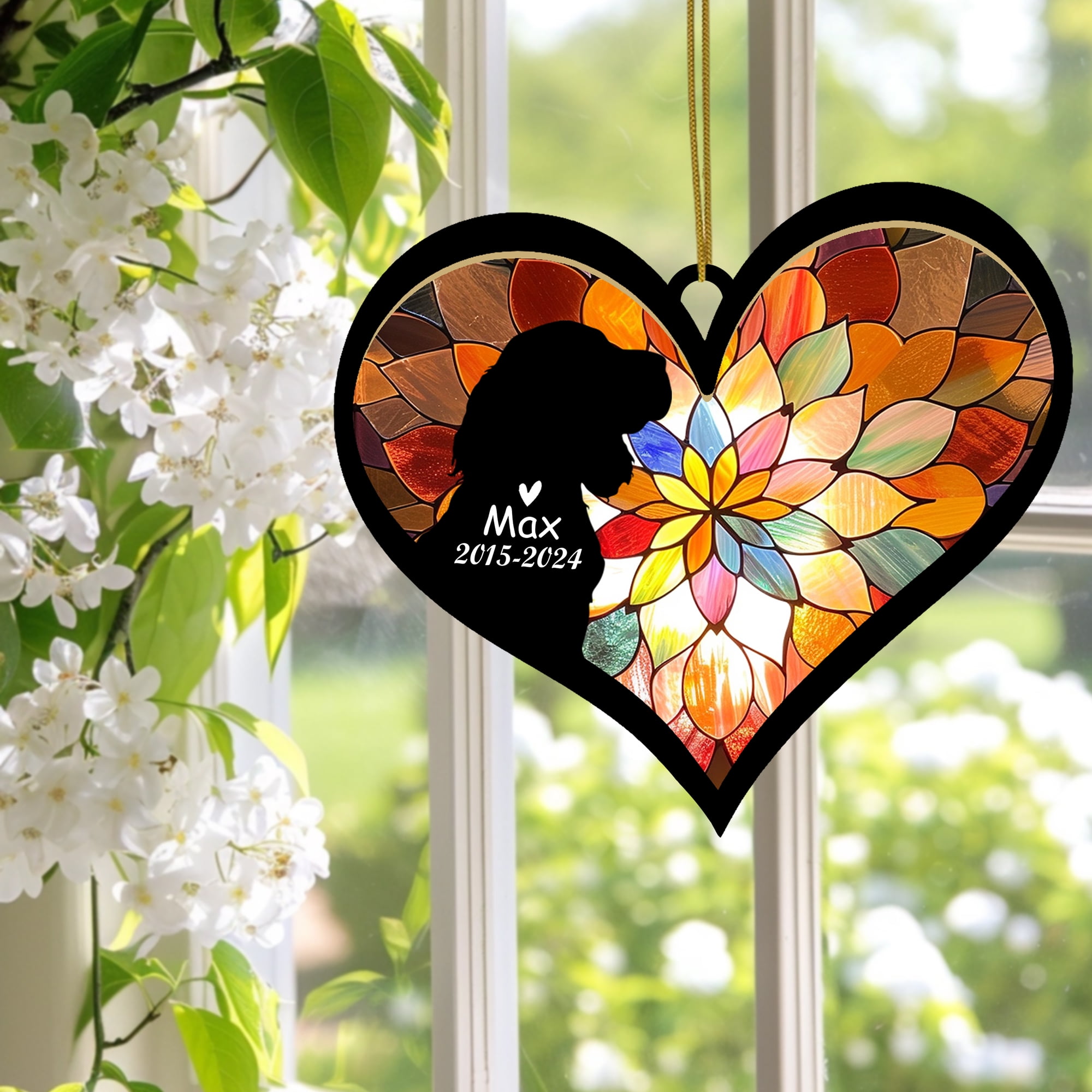 Personalize Cocker Spaniel Dog Heart Shape Memorial Suncatcher, Custom ...