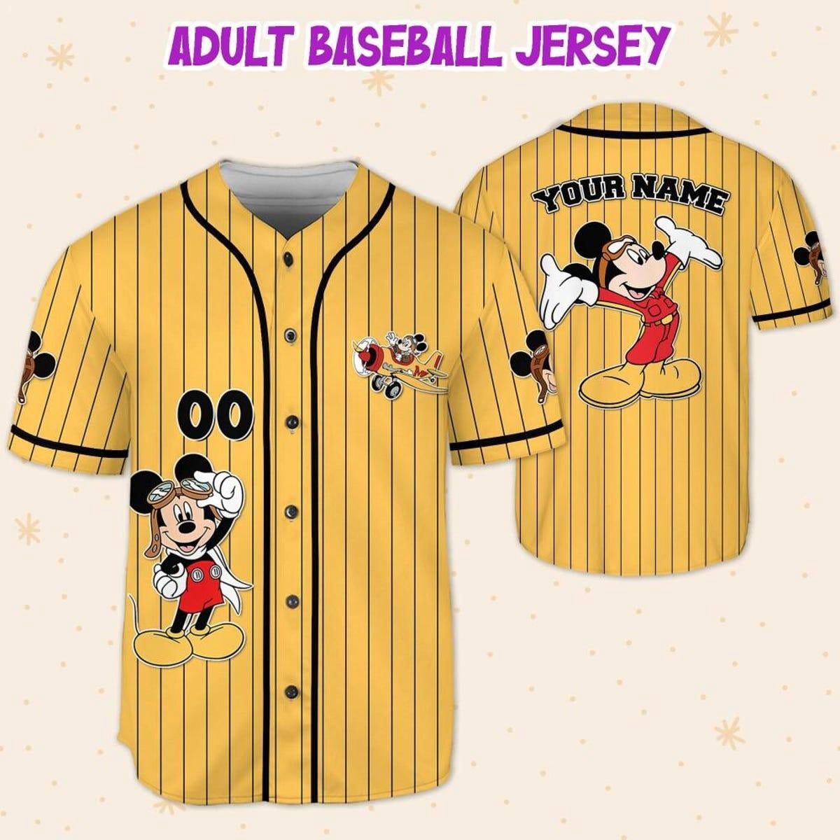 Personalize Disney Mickey Mouse Fly A Plane Yellow Black Baseball ...