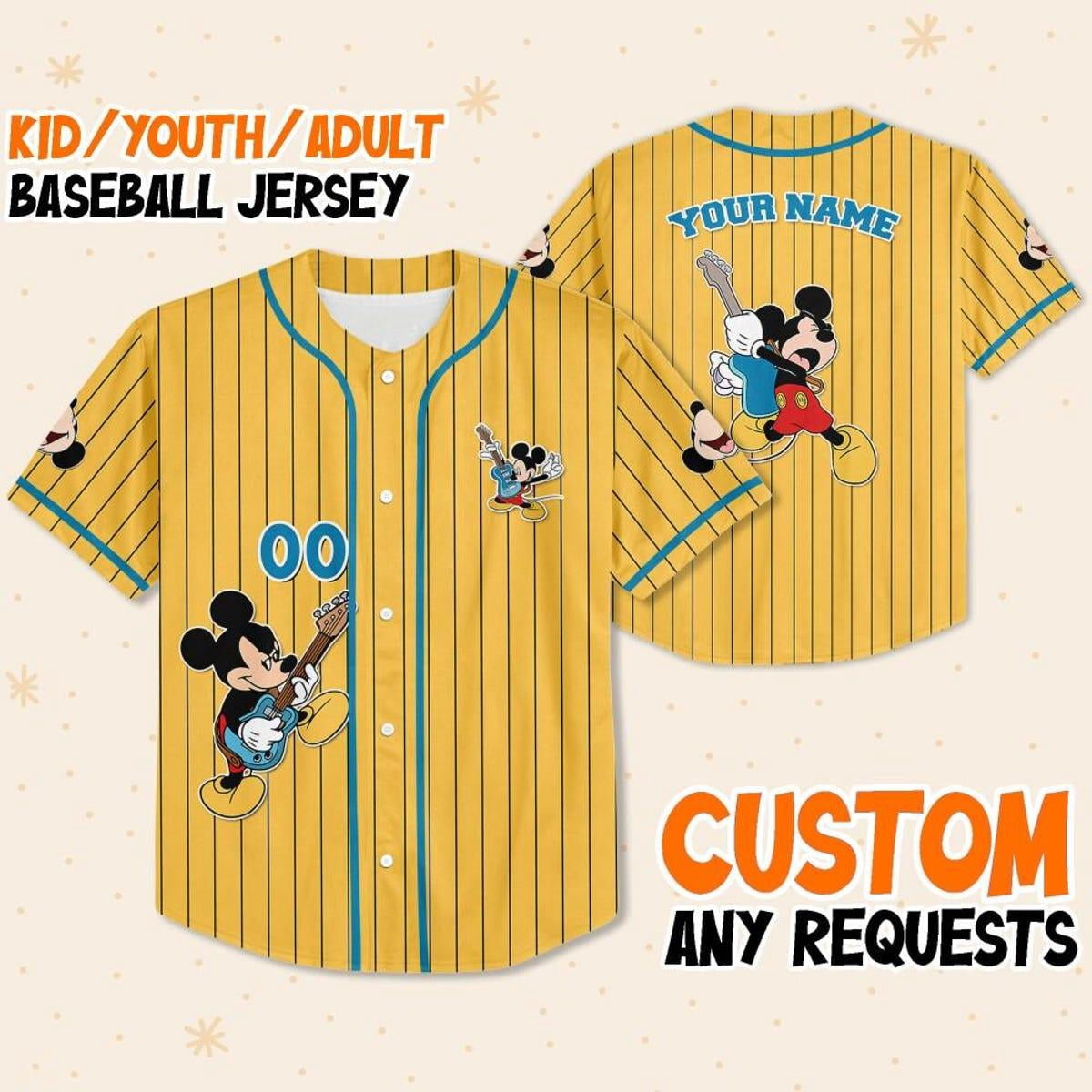 Personalize Disney Mickey Mouse Rock And Roll Yellow Cyan Baseball ...