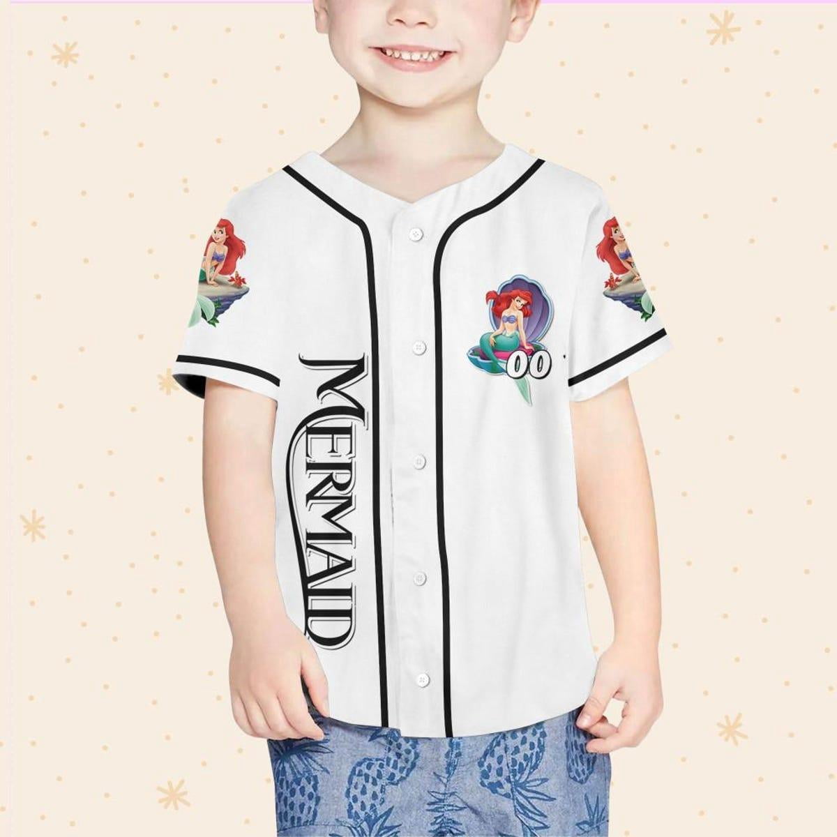 Personalize Disney The Little Mermaid Happy White Black Baseball Jersey ...