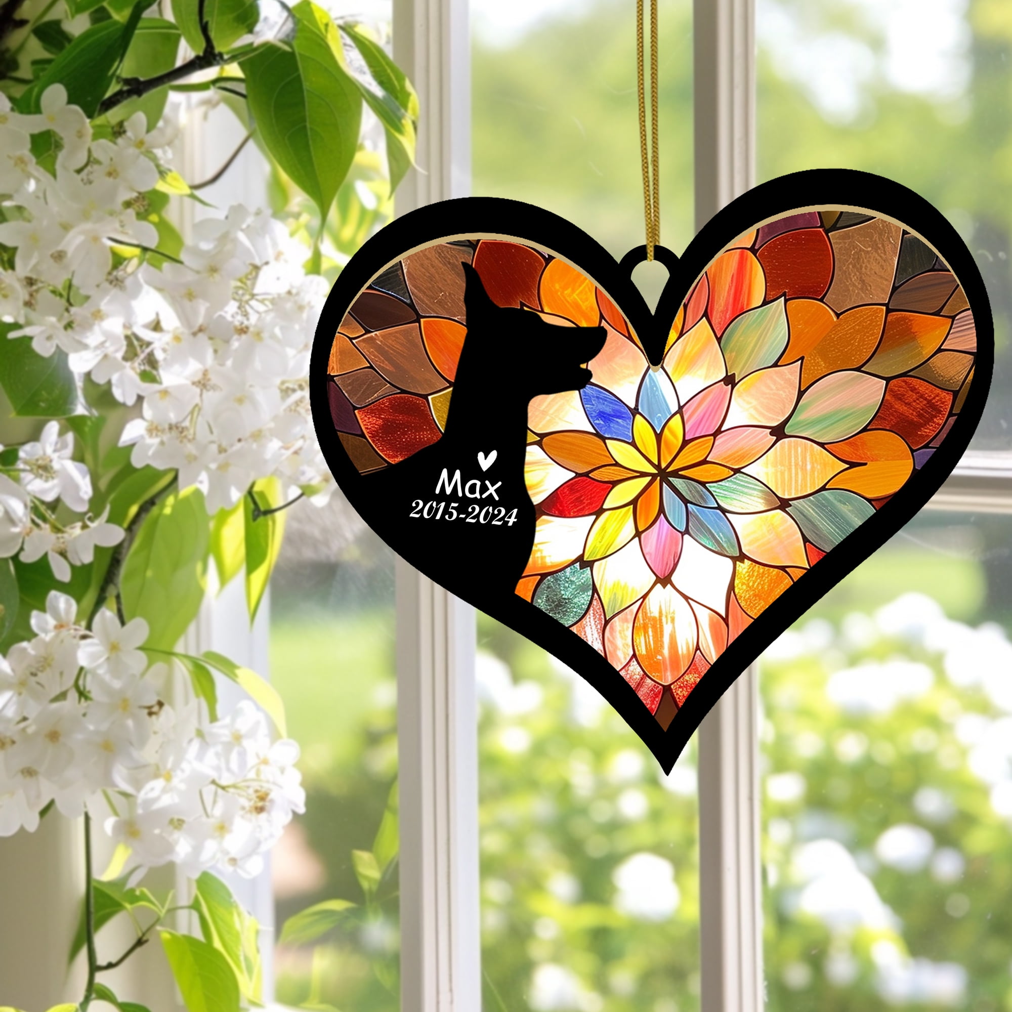 Personalize Doberman Dog Heart Shape Memorial Suncatcher, Custom Dog ...