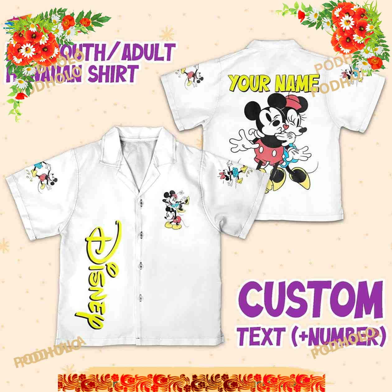 Personalize Name Disney Mikey Minnie White, Mikey Minnie Hawaiian Shirt ...