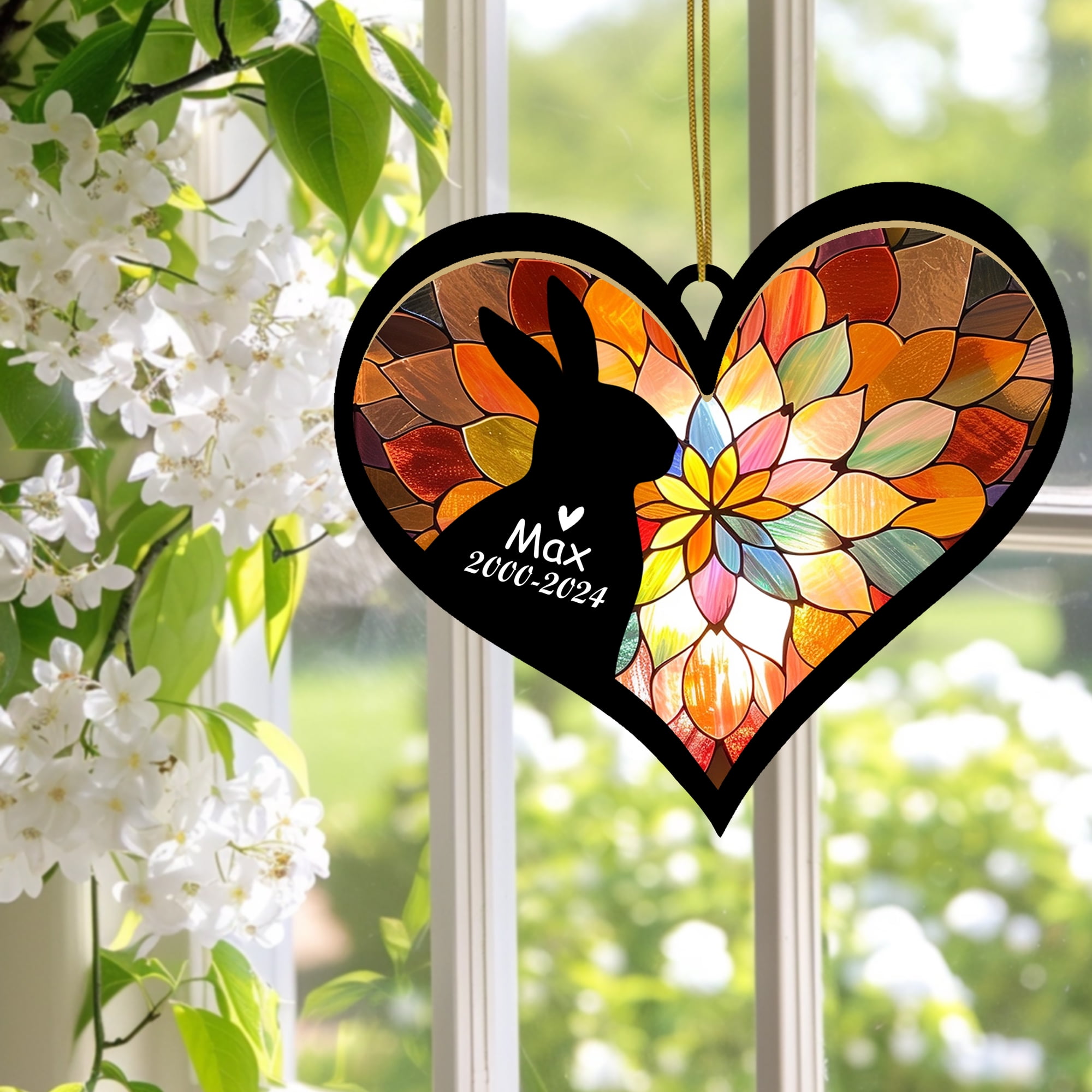 Personalize Rabbit Heart Shape Memorial Suncatcher, Custom Heart Shaped ...
