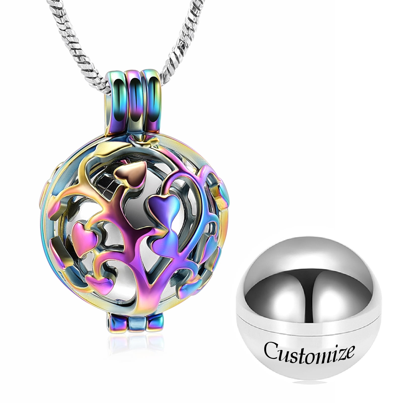 Personalize Sphere Cut Out Tree of Life with Small Urn Pendant Memorial ...
