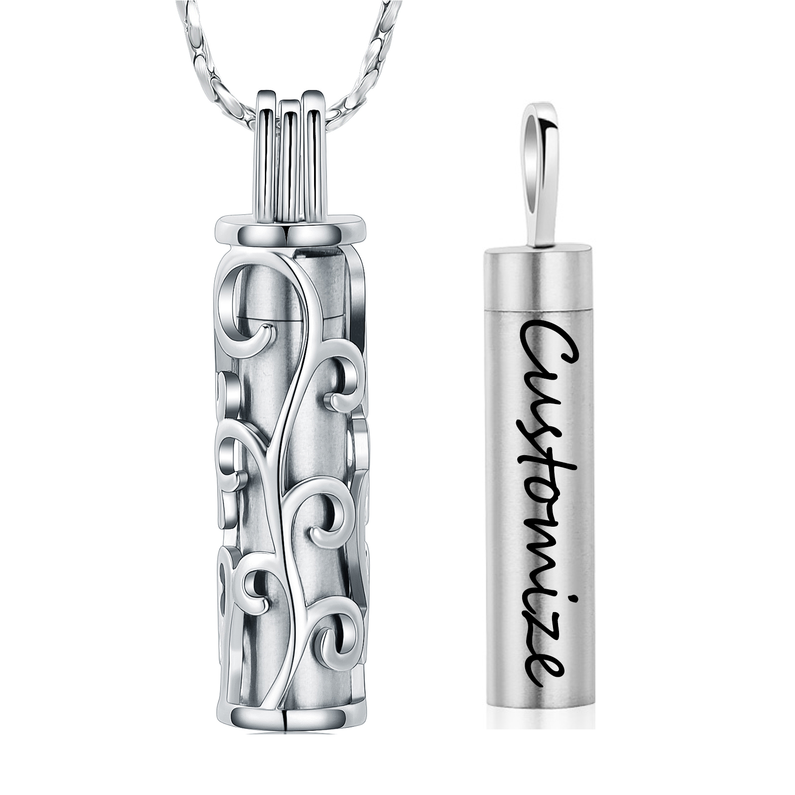 Personalize Stainless Steel Cut-Out Tree of Life Cylinder Urn Pendant ...