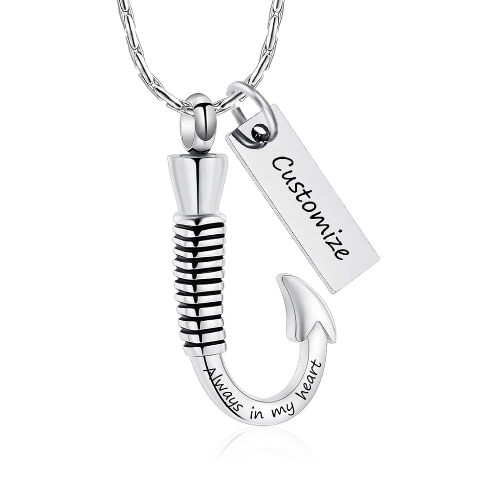 Personalize Stainless Steel Fish Hook Pendant Cremation Urn Pendent for ...