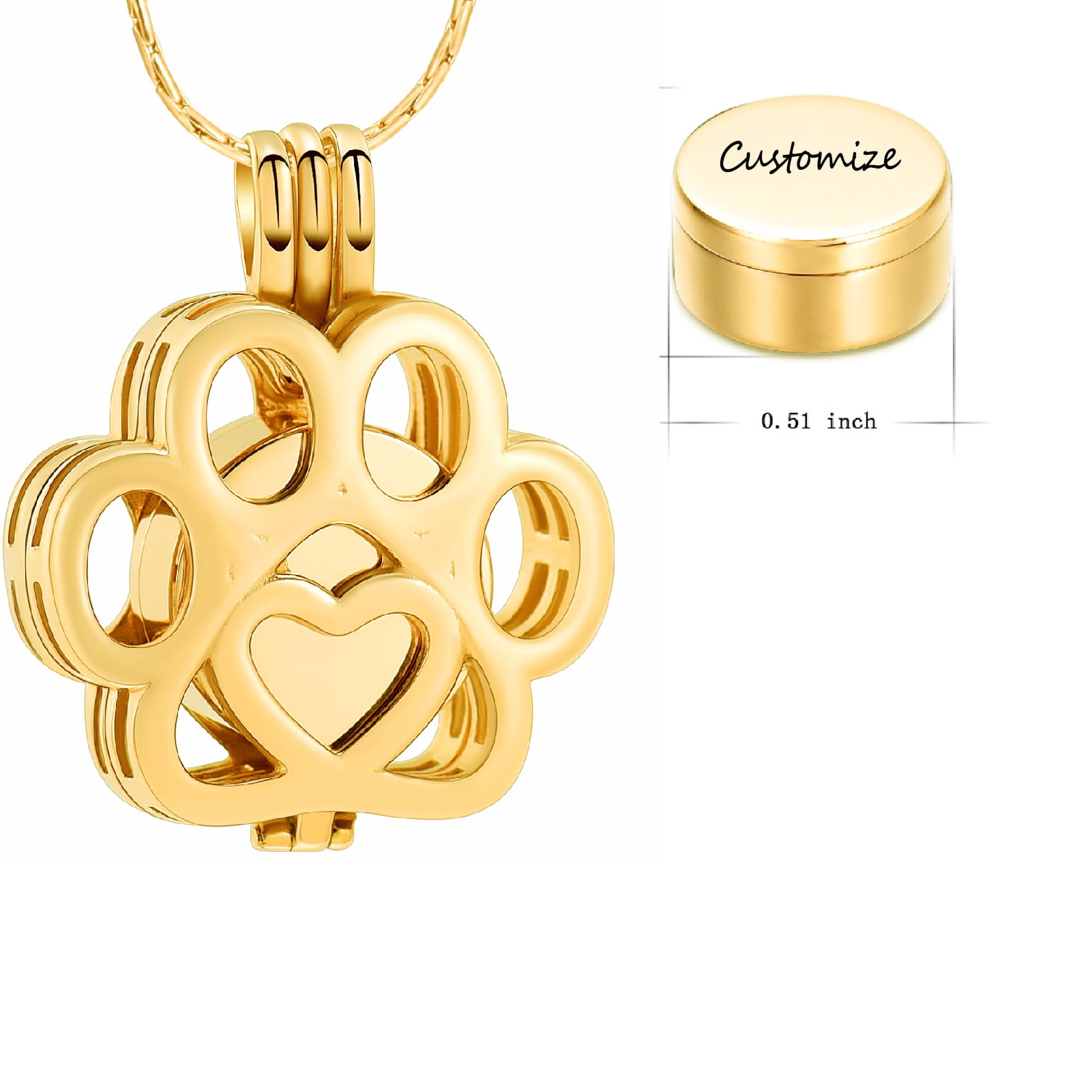 Personalize Stainless Steel Paw Print Urn Pendant Cremation Jewelry for ...