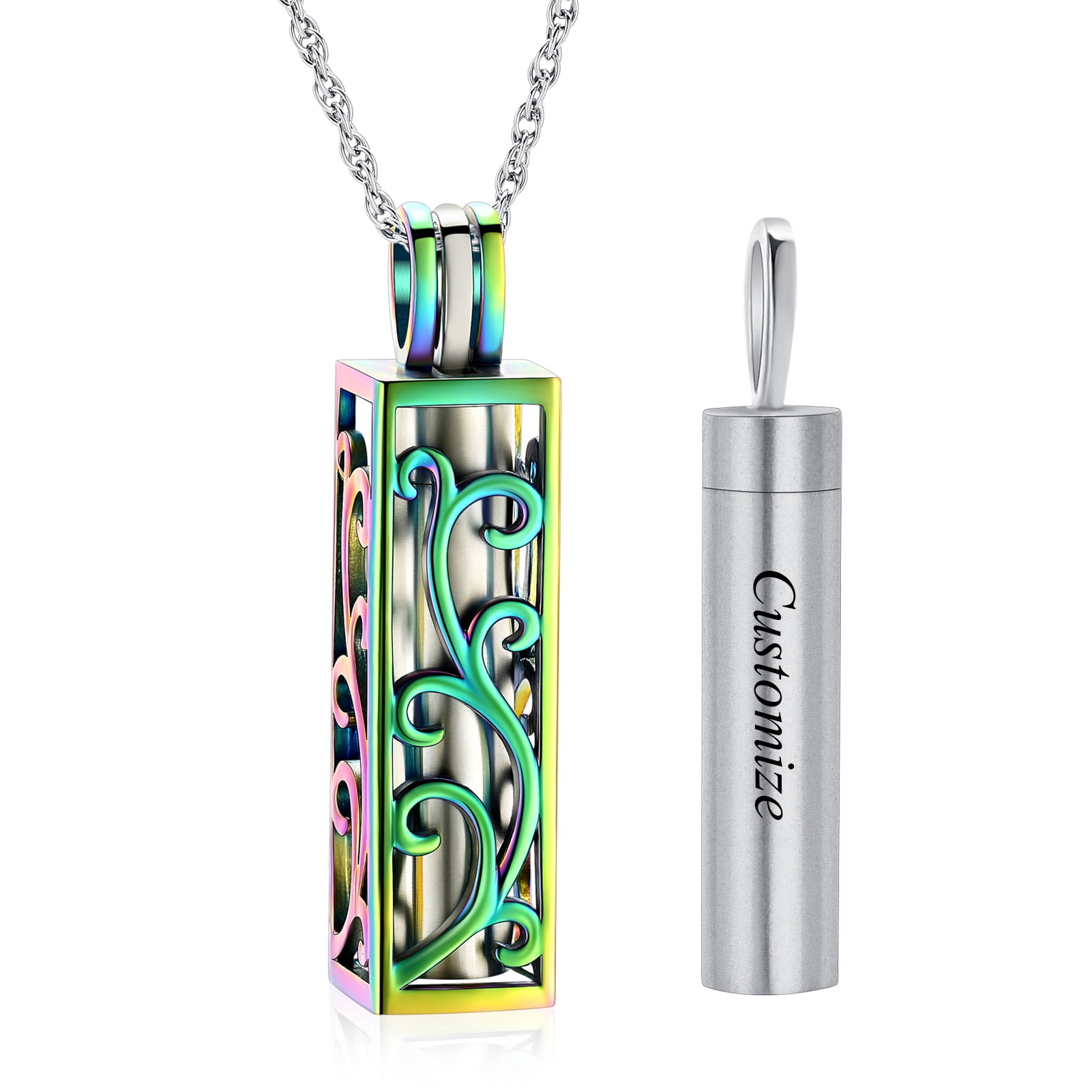 Personalize Stainless Steel Rectangular Tree of Life Pattern Hollow Urn ...